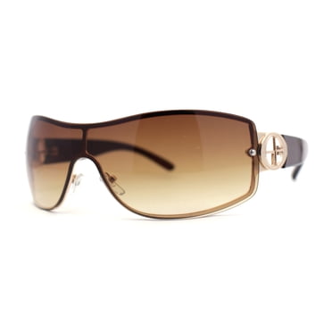 Womens Coy Metal Jewel Designer Fashion Shield Wrap Sunglasses Gold ...