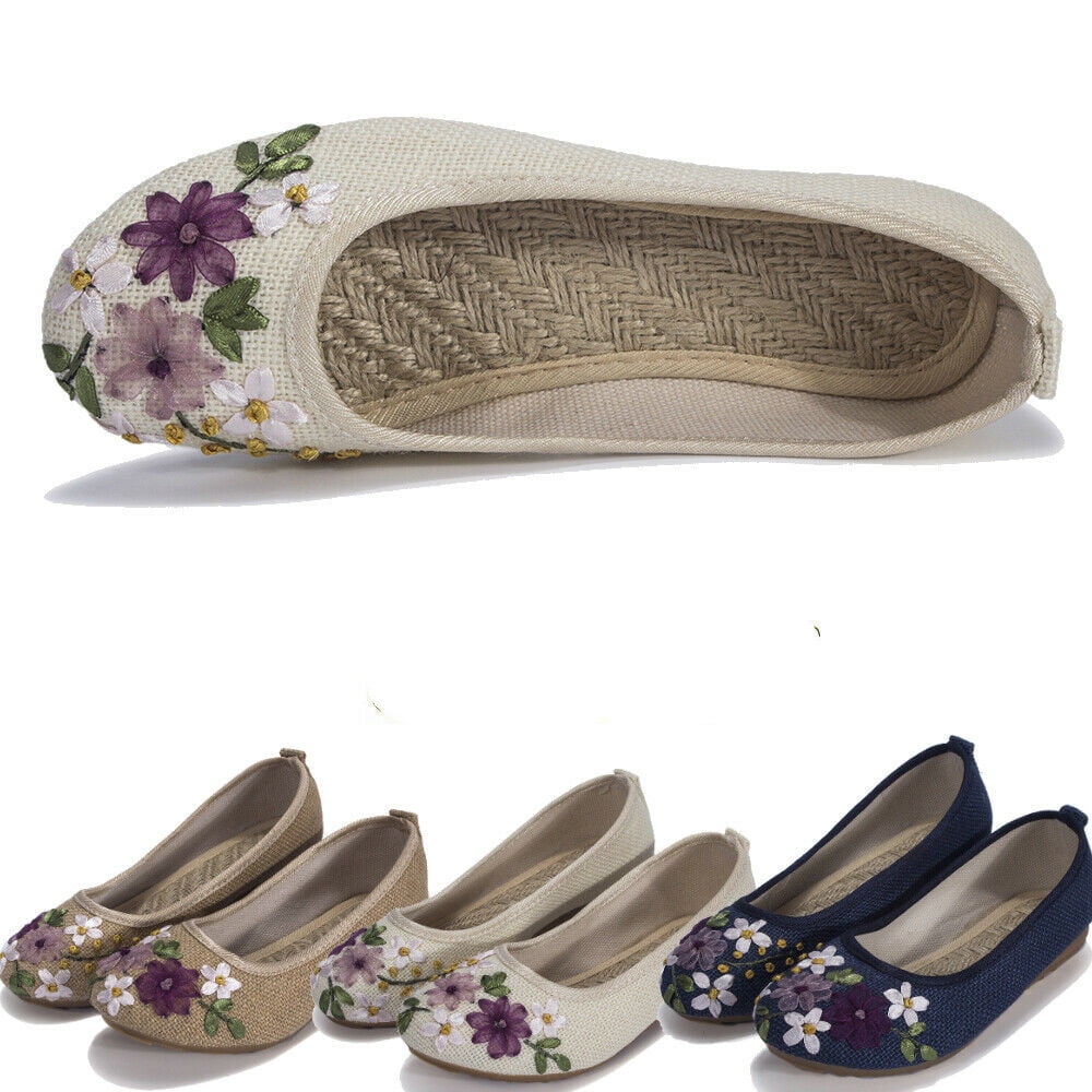 Womens Embroidered Chinese Style Flats Ballet Embroidery Comfortable ...