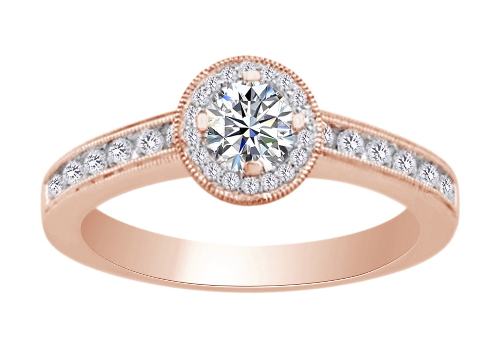 AFFY Womens Engagement Wedding Ring In 14k Rose Gold With 0.69 CT Round ...