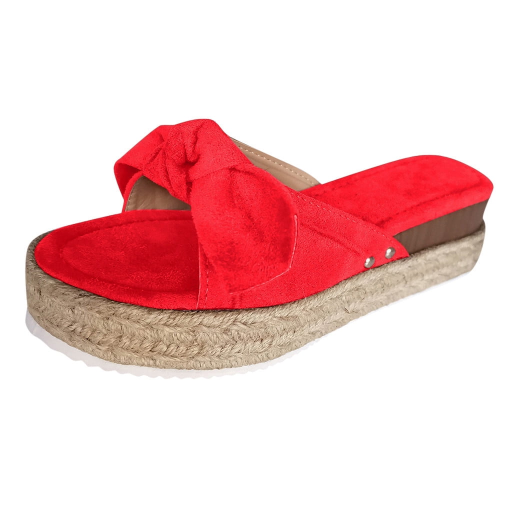Womens Espadrilles on Wedge Sandals Slides Bow Tie Platform Open Toe ...