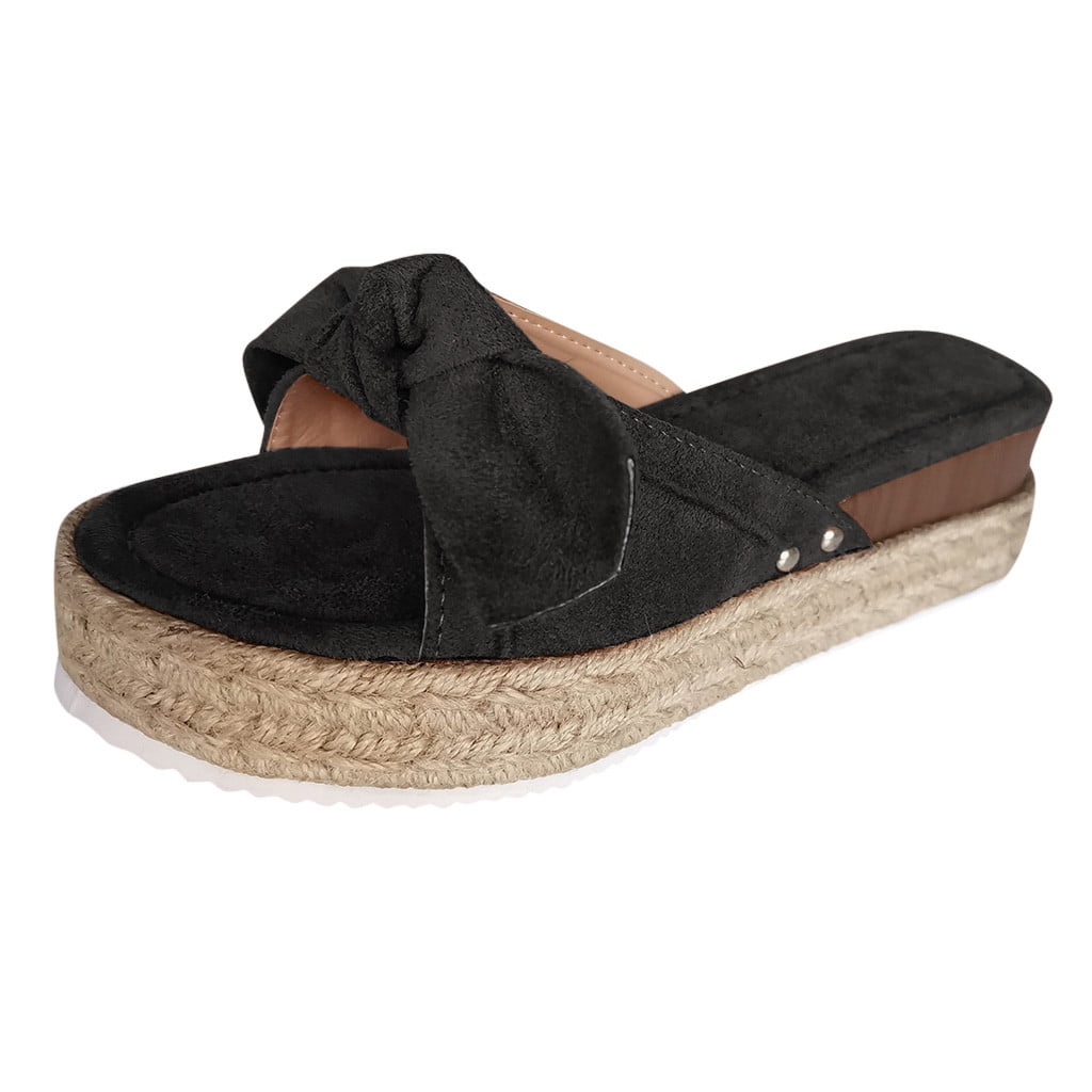 Womens Espadrilles on Wedge Sandals Slides Bow Tie Platform Open Toe ...