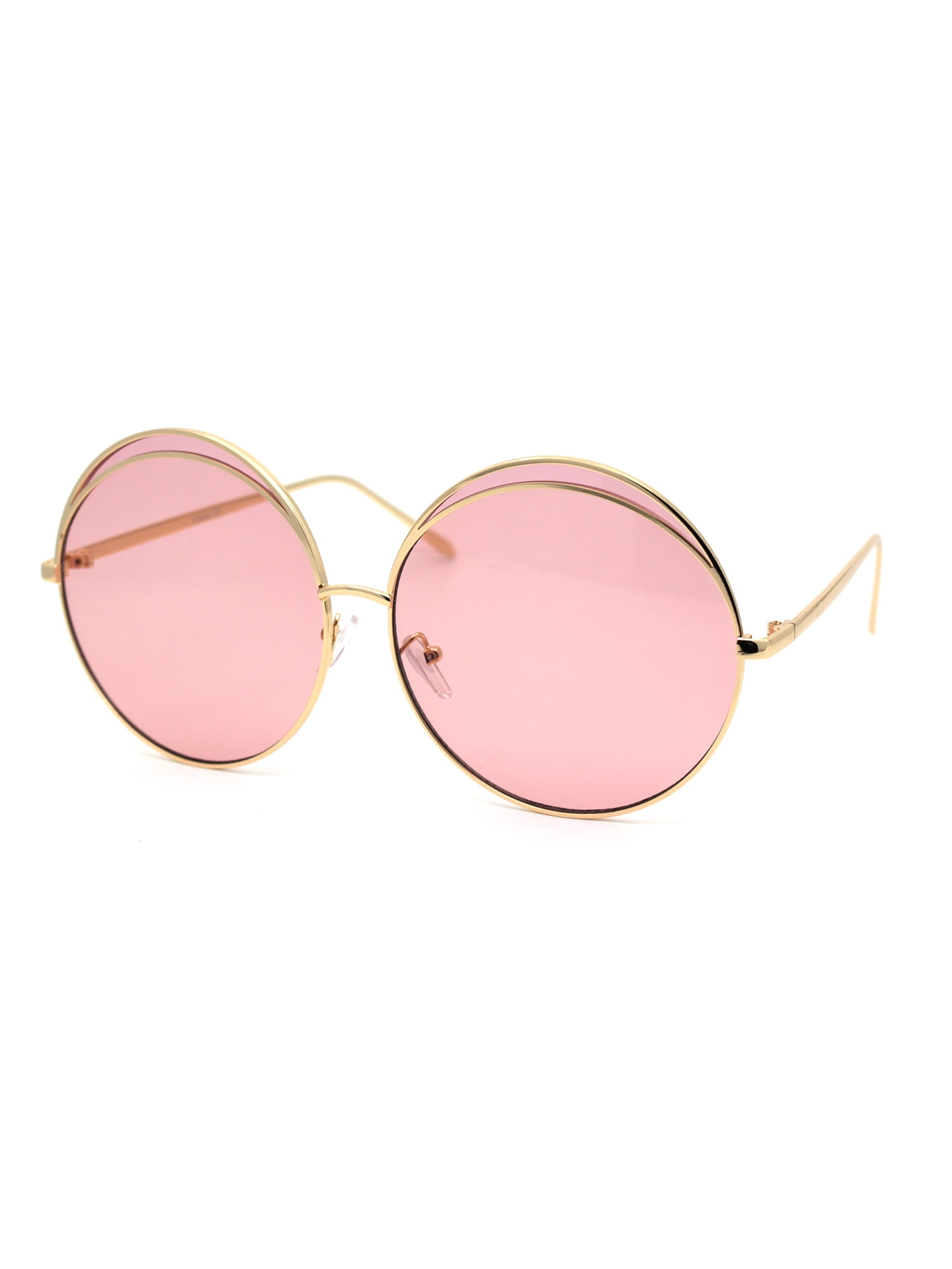 Womens Eye Lash Trim Oversize Round Circle Lens Sunglasses Gold Pink ...