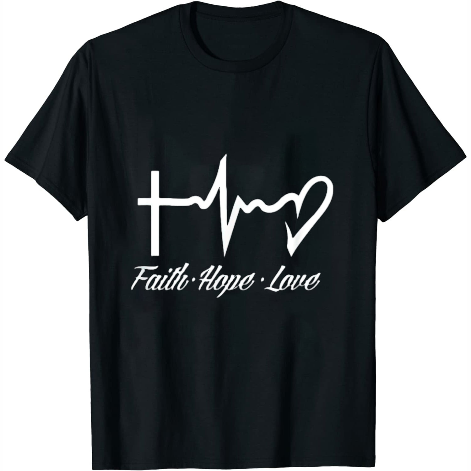 Womens Faith Hope Love EKG Heart Pulse Life Line T-Shirt Black Small ...