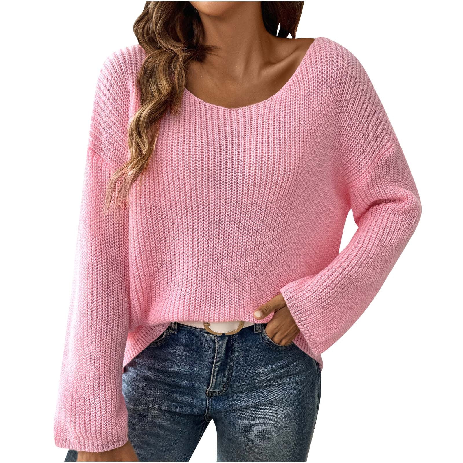 Womens Fall Sweaters 2024 Chunky Loose Long Sleeve Boat V Neck ...