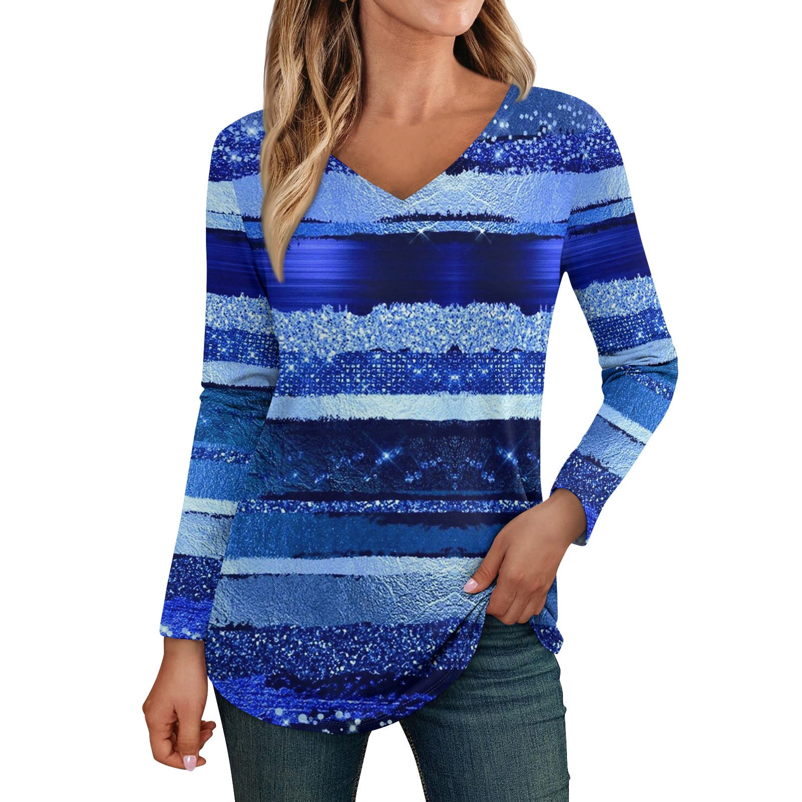 Womens Fall Tops Floral Print Tshirts Long Sleeve V-Neck Tunic Tops for ...