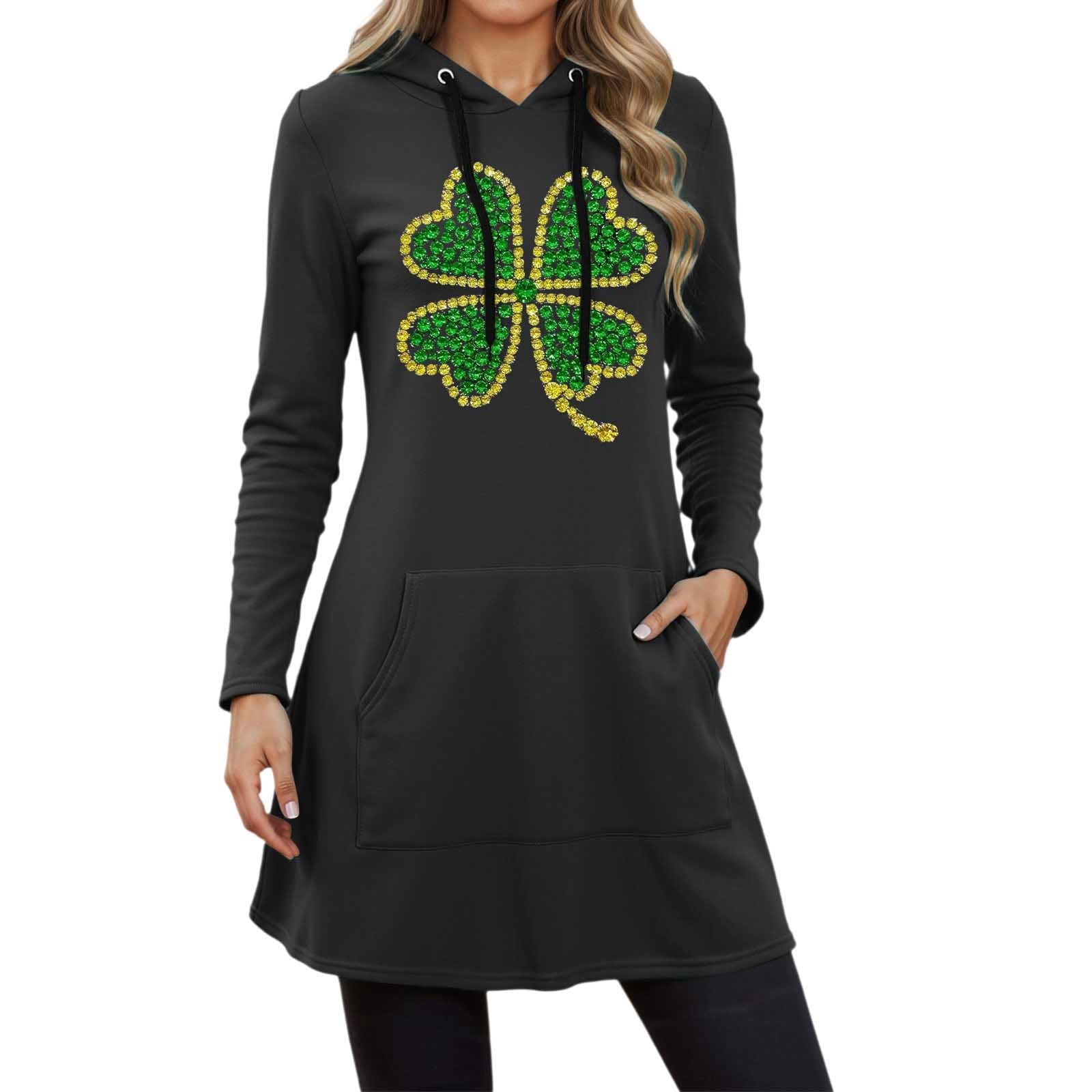 Womens Fall Tops St. Patrick'S Day Long Dress Pocket Print Loose Fit ...