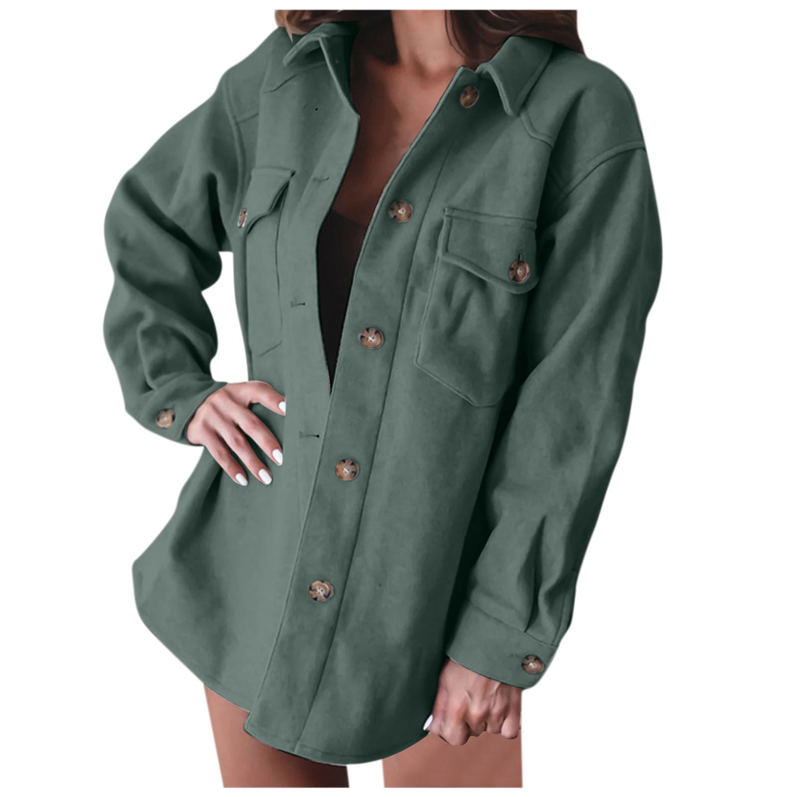 Womens Fall Winter Jacket Lapel Long Sleeve Open Front Cardigan Button ...