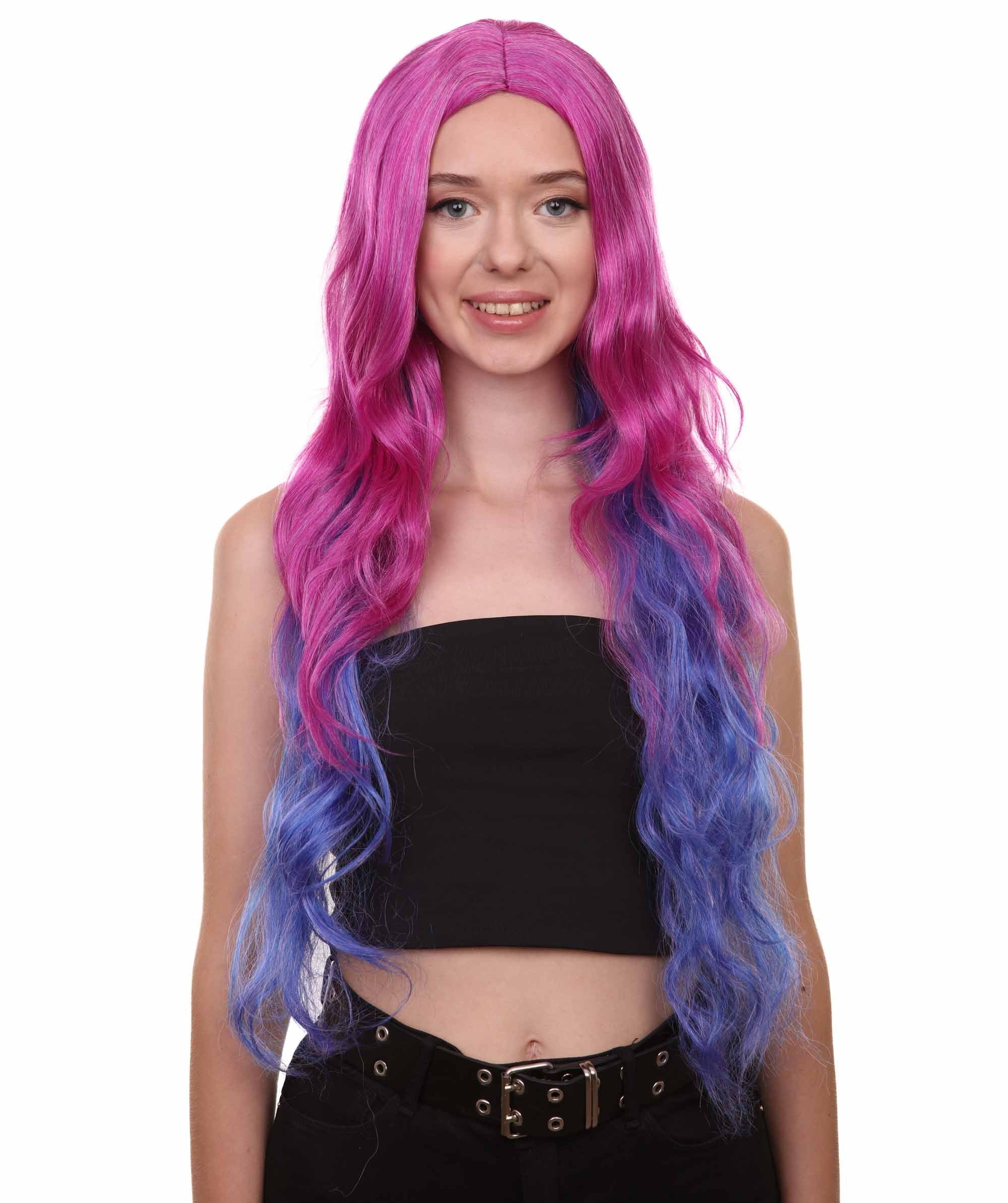 Womens Fantasy Curly Wavy Wig | Purple & Blue TV/Movie Wigs | Premium ...