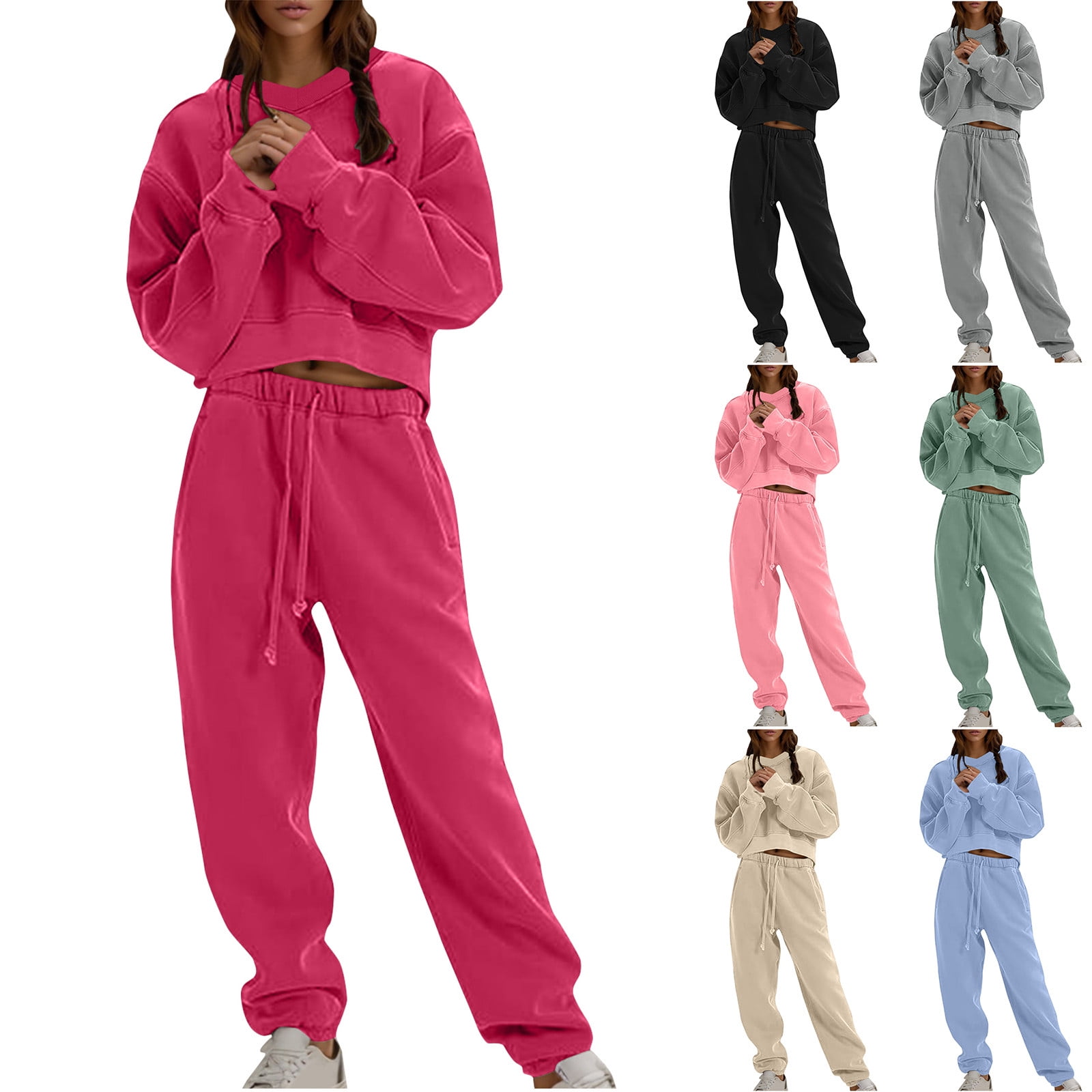 Womens Fashion New Sports Sweat Set Sweatsuit Fleece 2 Piece Joggers ...