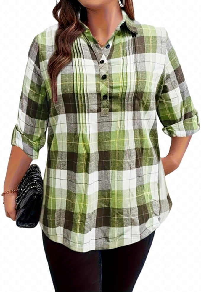 Fox Claw Long Sleeve Collared Button Down Polyester, Plaid Shirts ...