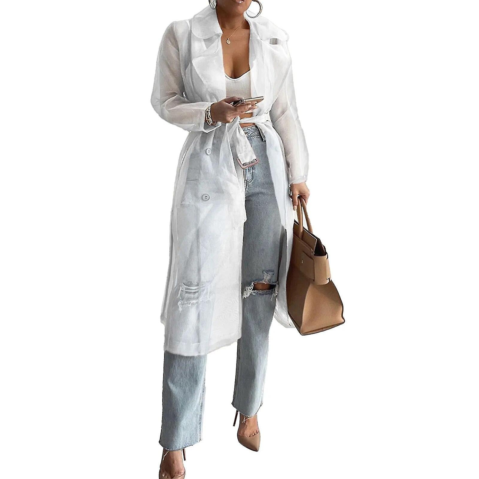 Womens Fashion See Through Organza Long Sleeve Breasted Button Mesh ...