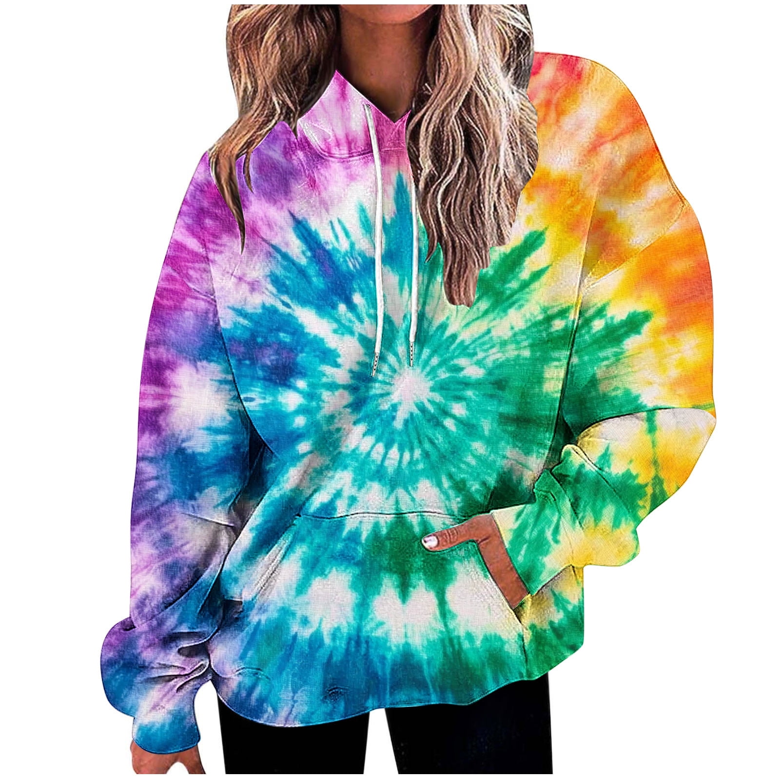 Womens Fashion Tie Dye Gradient Hoodies Oversized Sweatshirt Plus Size ...