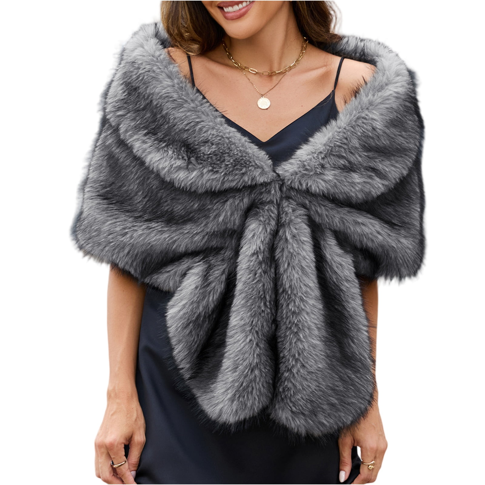Womens Faux Fur Bridal Fax Fur Stole Cape Shawl Winter Warm Shoulder ...