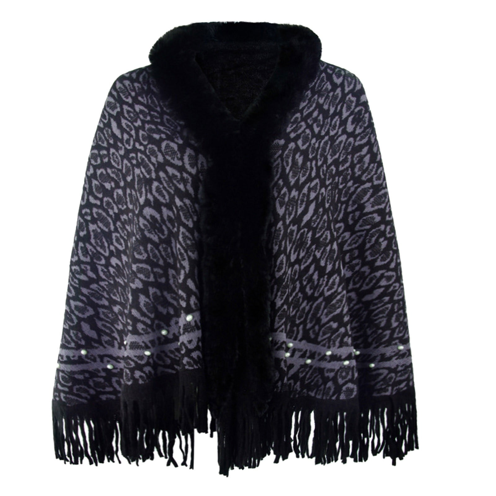 Womens Faux Fur Cardigan Cloak Shawl Wraps Winter Poncho Oversized Cape ...