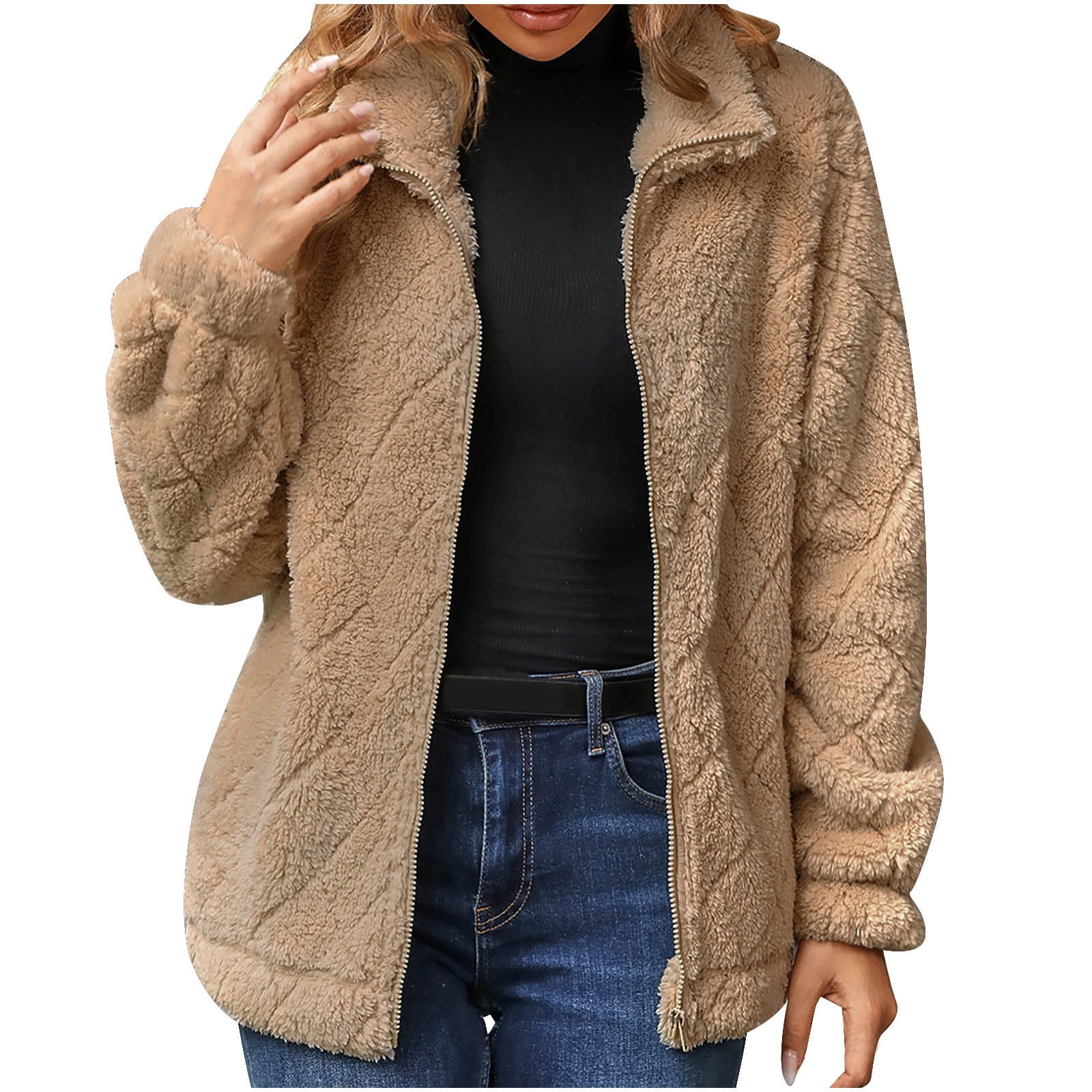 Womens Faux Fur Jacket Fleece Fuzzy Sherpa Jackets Shaggy Warm Winter ...