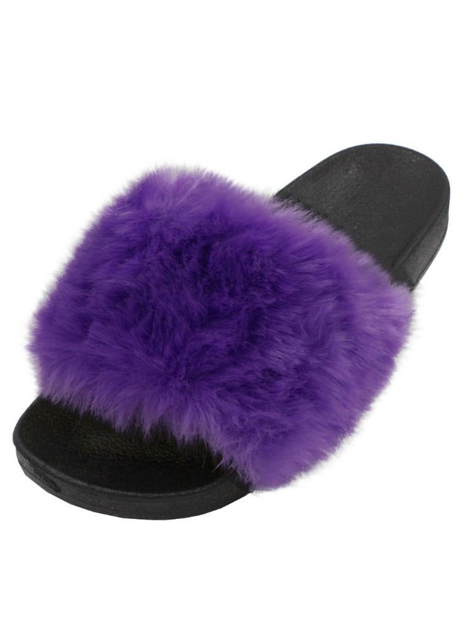 Womens Faux Fur Slides Slip on Fuzzy Sandal Slipper Shoes - Walmart.com