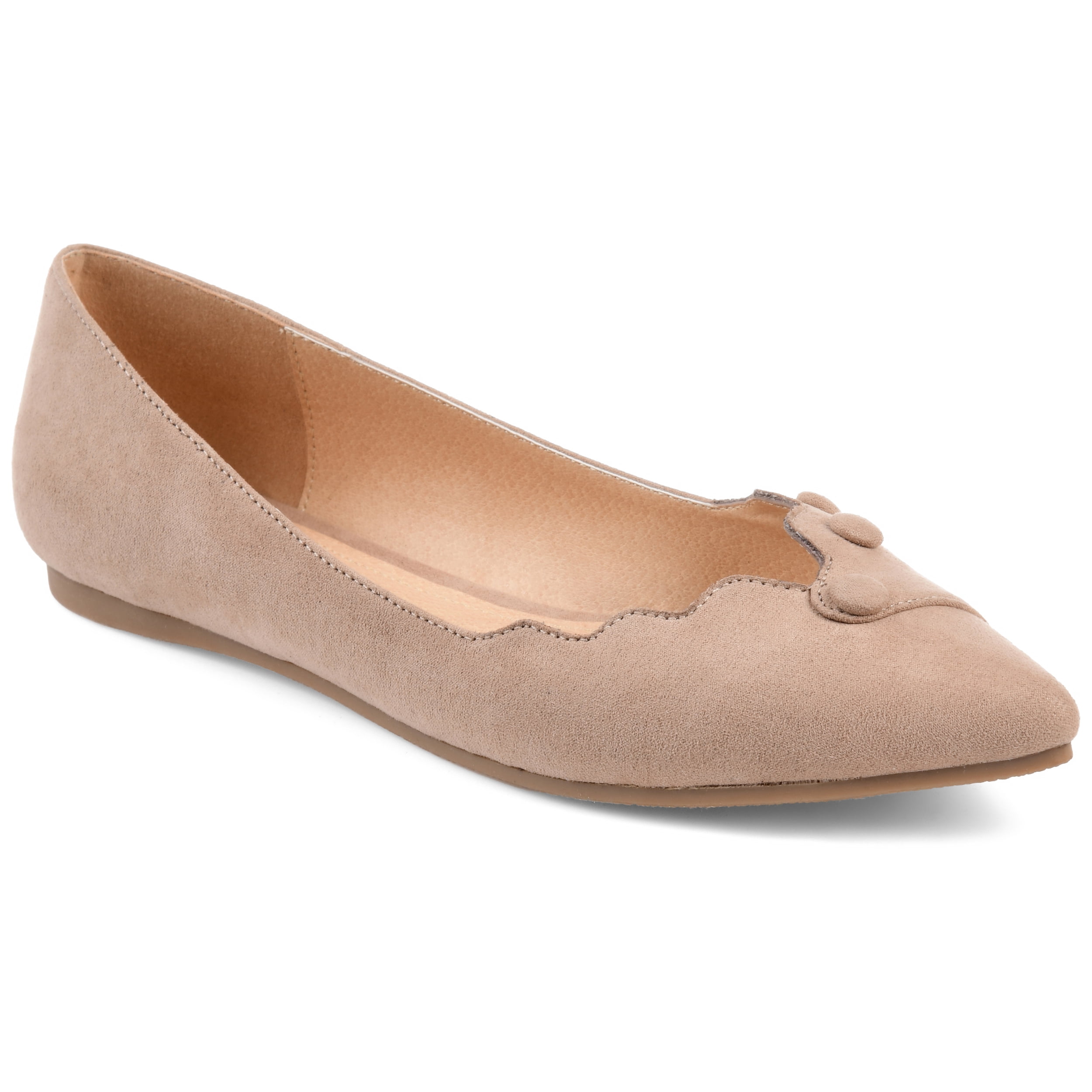 Womens Faux Suede Button Scalloped Flats - Walmart.com
