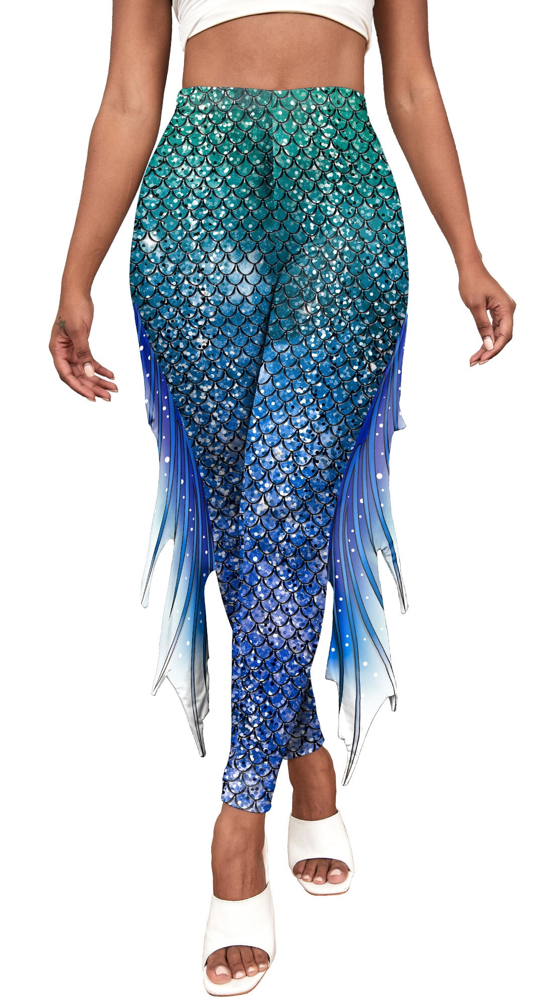 Womens Fish Scale 3D Print Tights Bottoms Stretch Colorful Mermaid ...