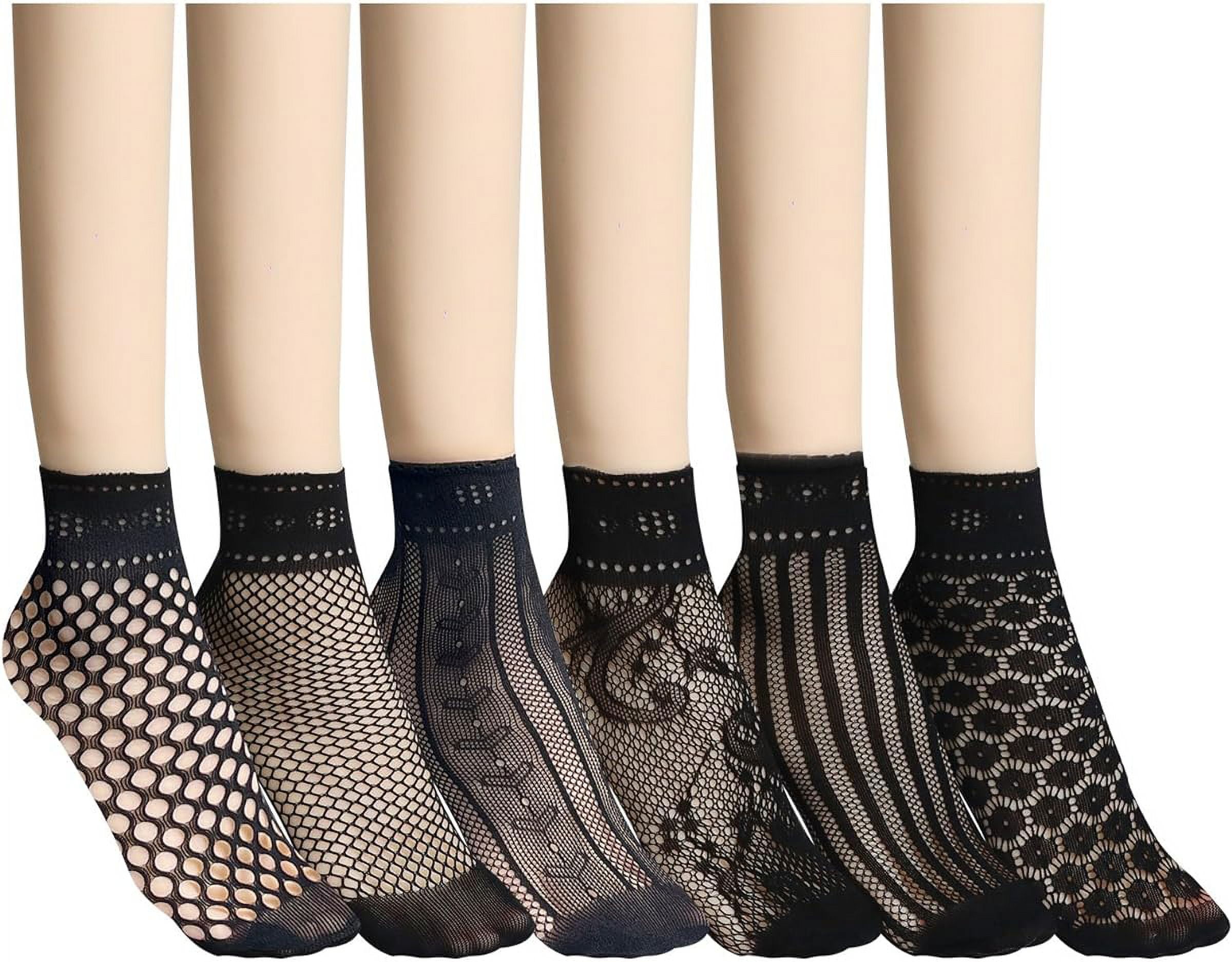 Womens Fishnet Socks Ankle Mesh Lace Socks Ultra Thin Crew Fancy Dress ...