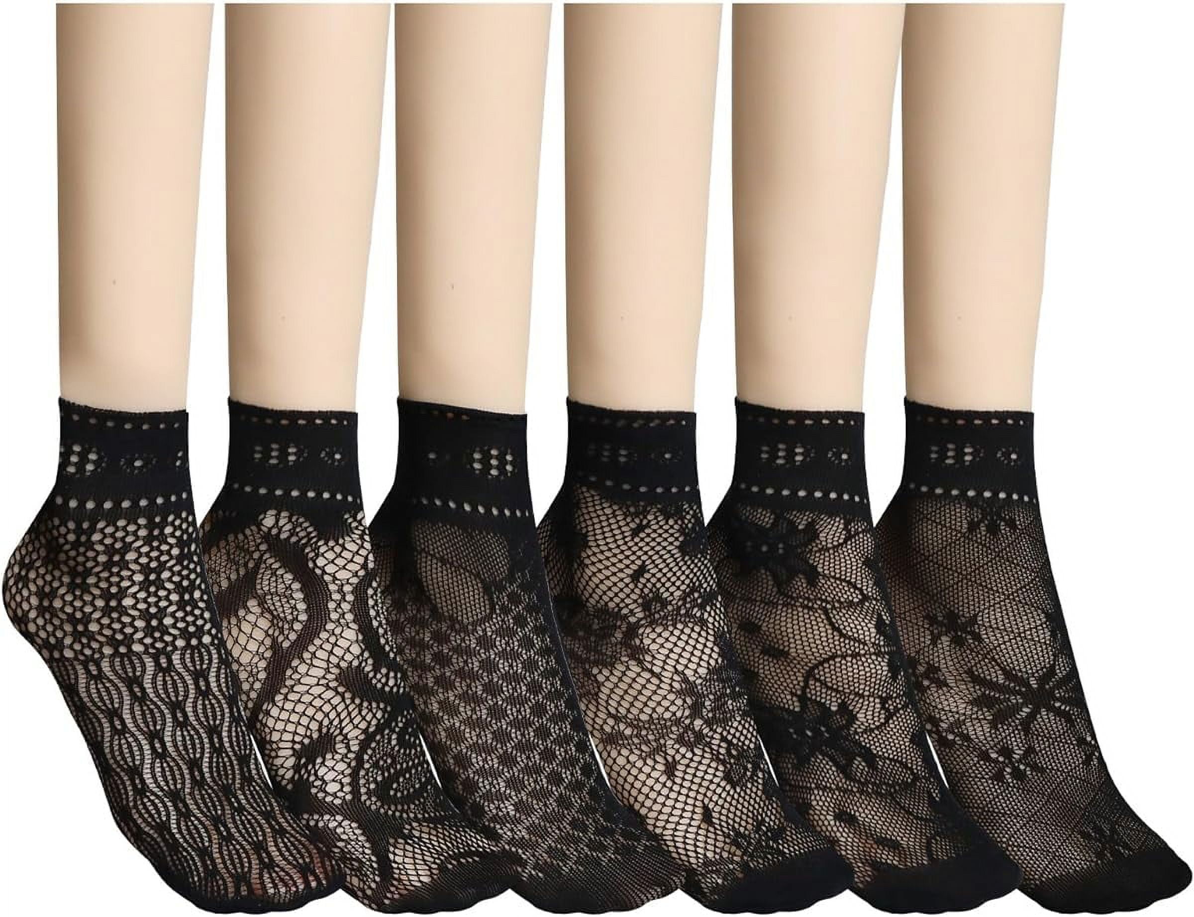 Womens Fishnet Socks Ankle Mesh Lace Socks Ultra Thin Crew Fancy Dress ...