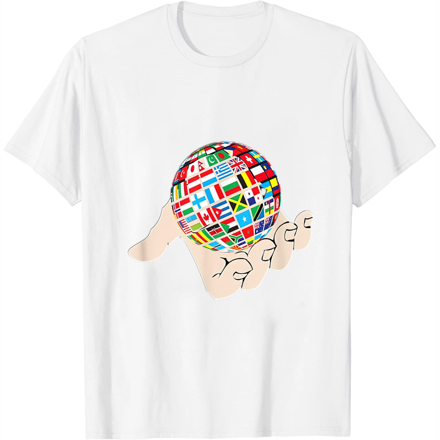 Womens Flags of the World Globe in open hand - Earth Day Shirt White ...