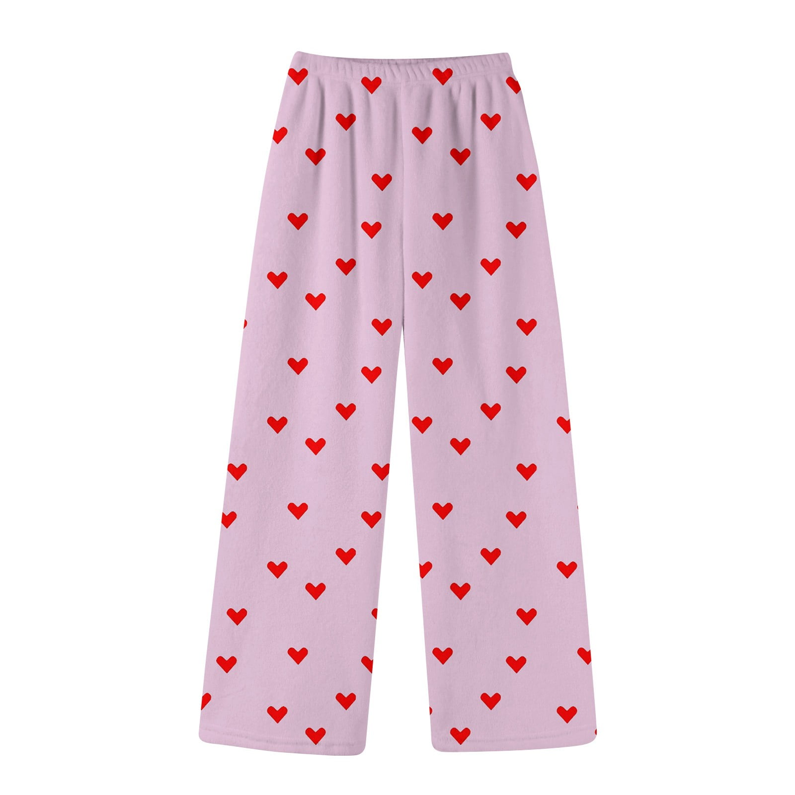 Womens Flannel Pajama Pants Fluffy Heart Print Valentines Plush Warm ...