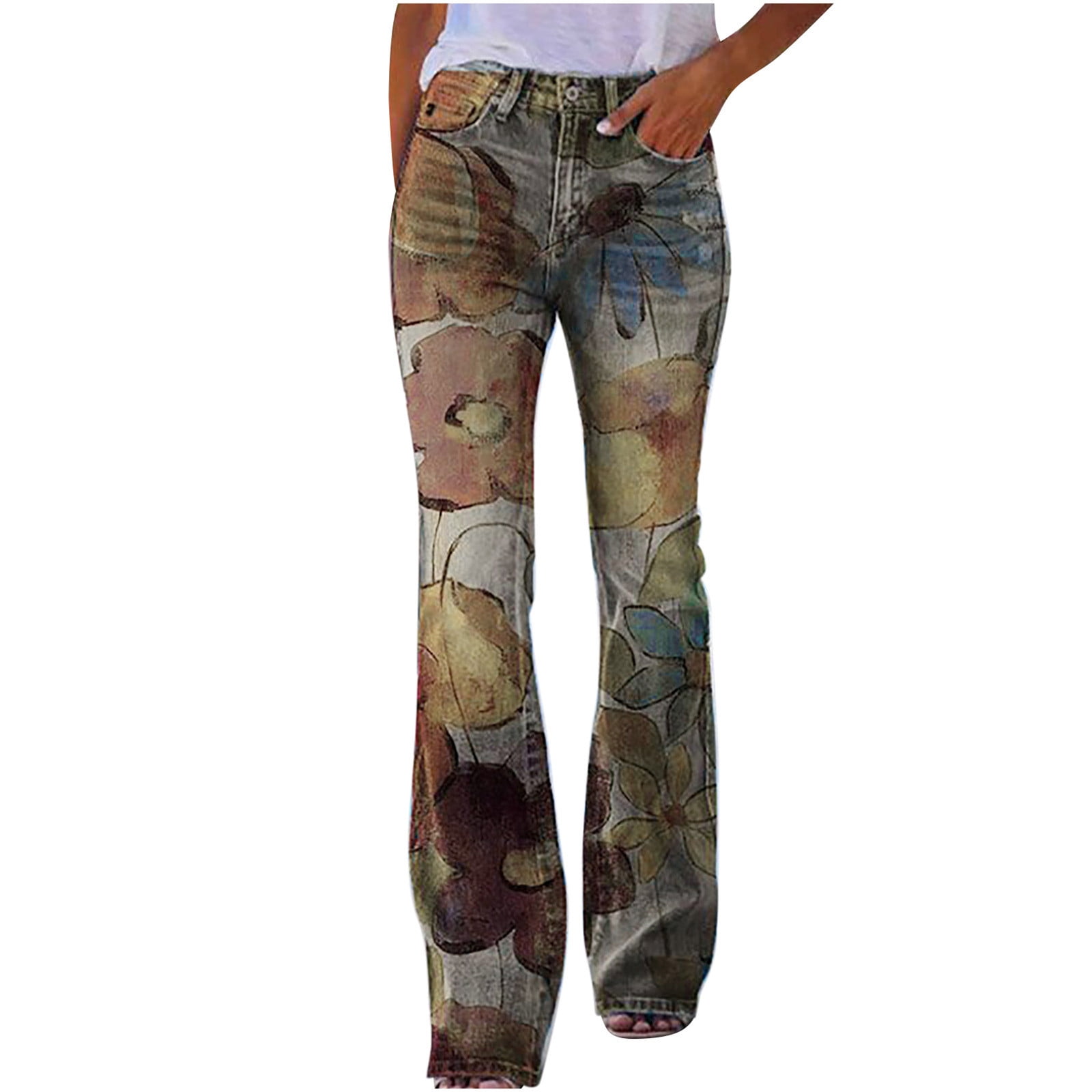 Womens Flare Jeans Pattern,Bell Bottom Jeans Women Floral Embroidered Jeans Stretch Flare Jean ...
