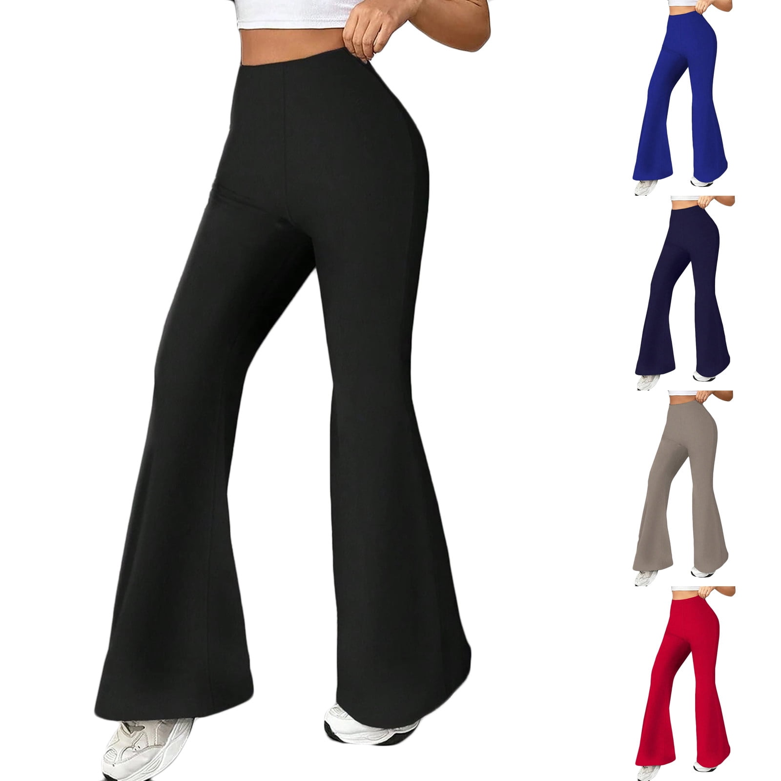Womens Flared Trousers High Waisted Elasticated Smart Casual Bootcut ...