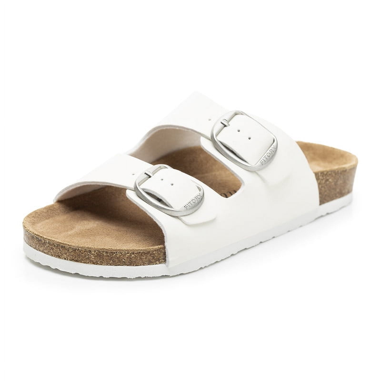 Womens Flat Sandals with Cork Footbed, Open Toe Slides Adjustable Slip ...