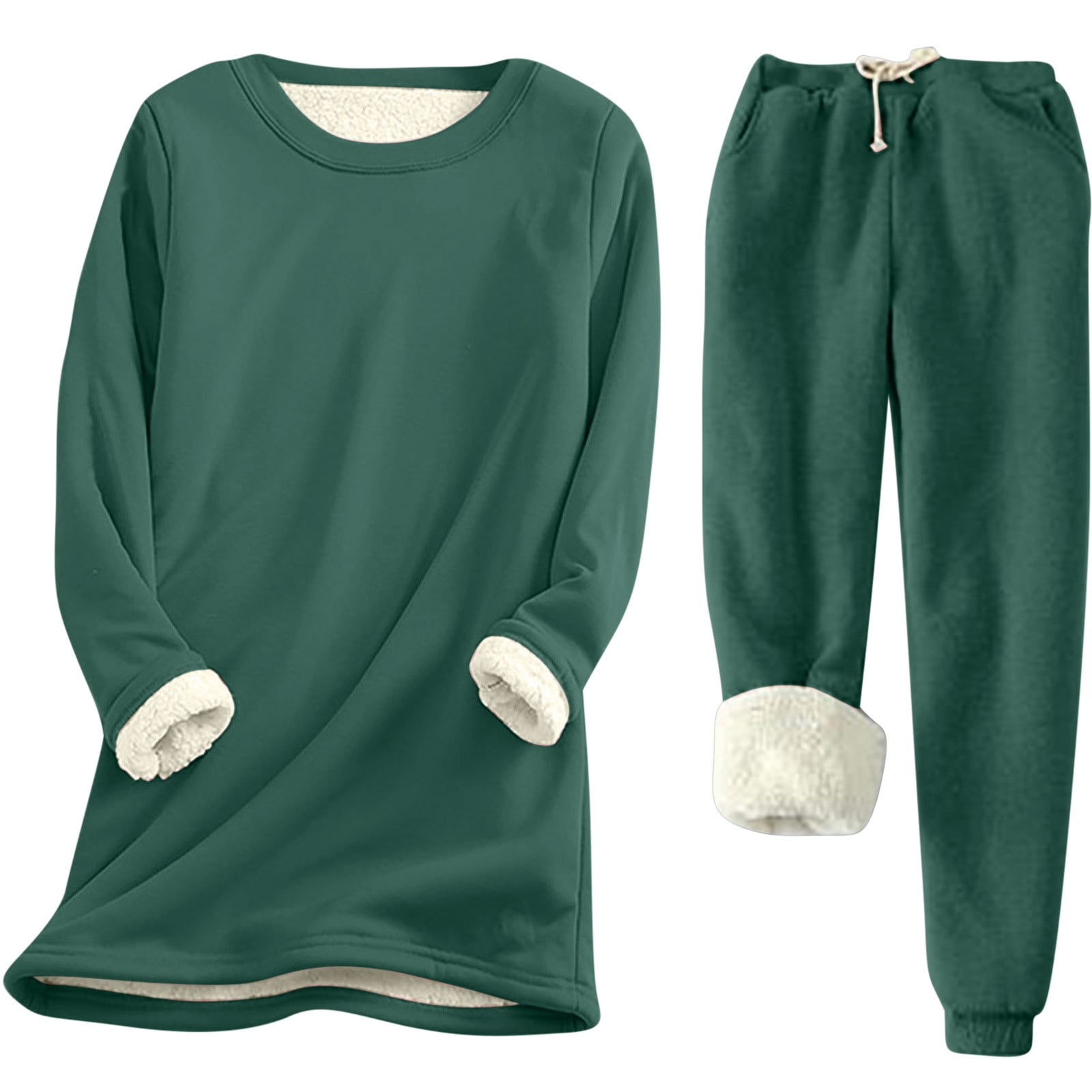 Womens Winter Sherpa Lined Outfits 2 Piece Lounge Sets Solid Color ...