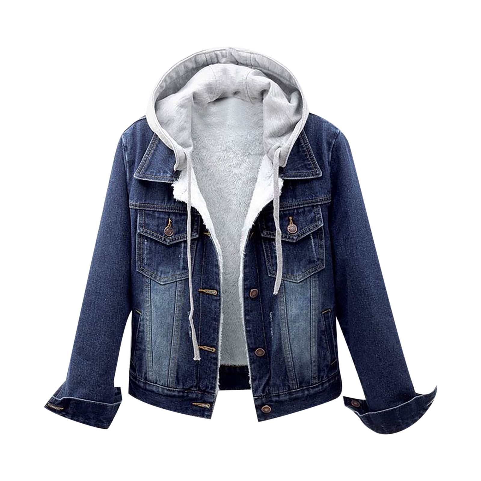 Womens Fleece Sherpa Lined Denim Jacket With Detachable Hood Winter ...