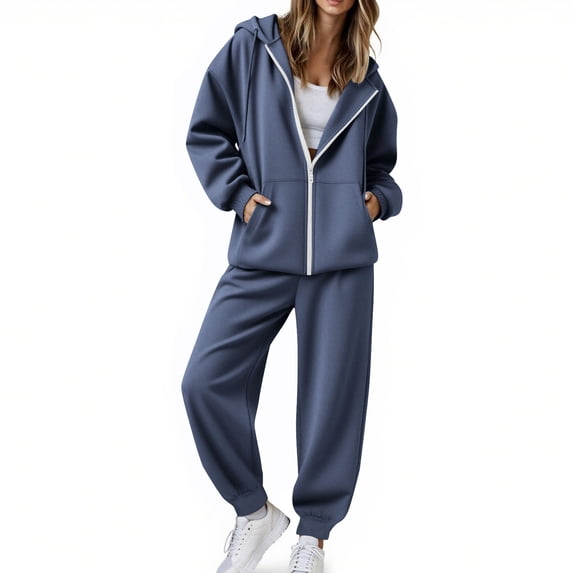 Womens Fleece Tracksuit Sets 2 Piece Sweatsuits Long Sleeve Zip Up ...