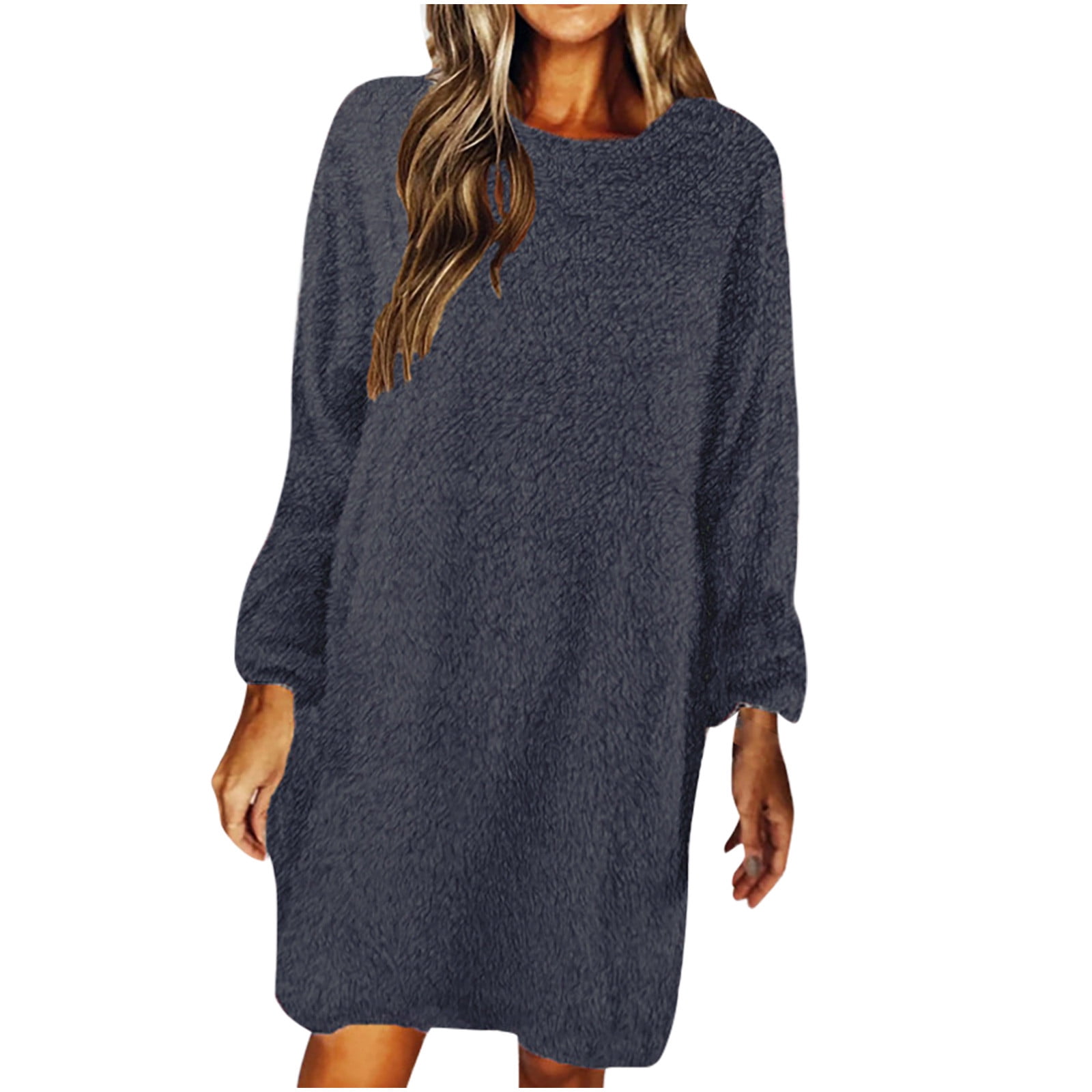 Womens Fleece Tunic Pullover Fuzzy Long Sherpa Sweatshirts Dress Long ...