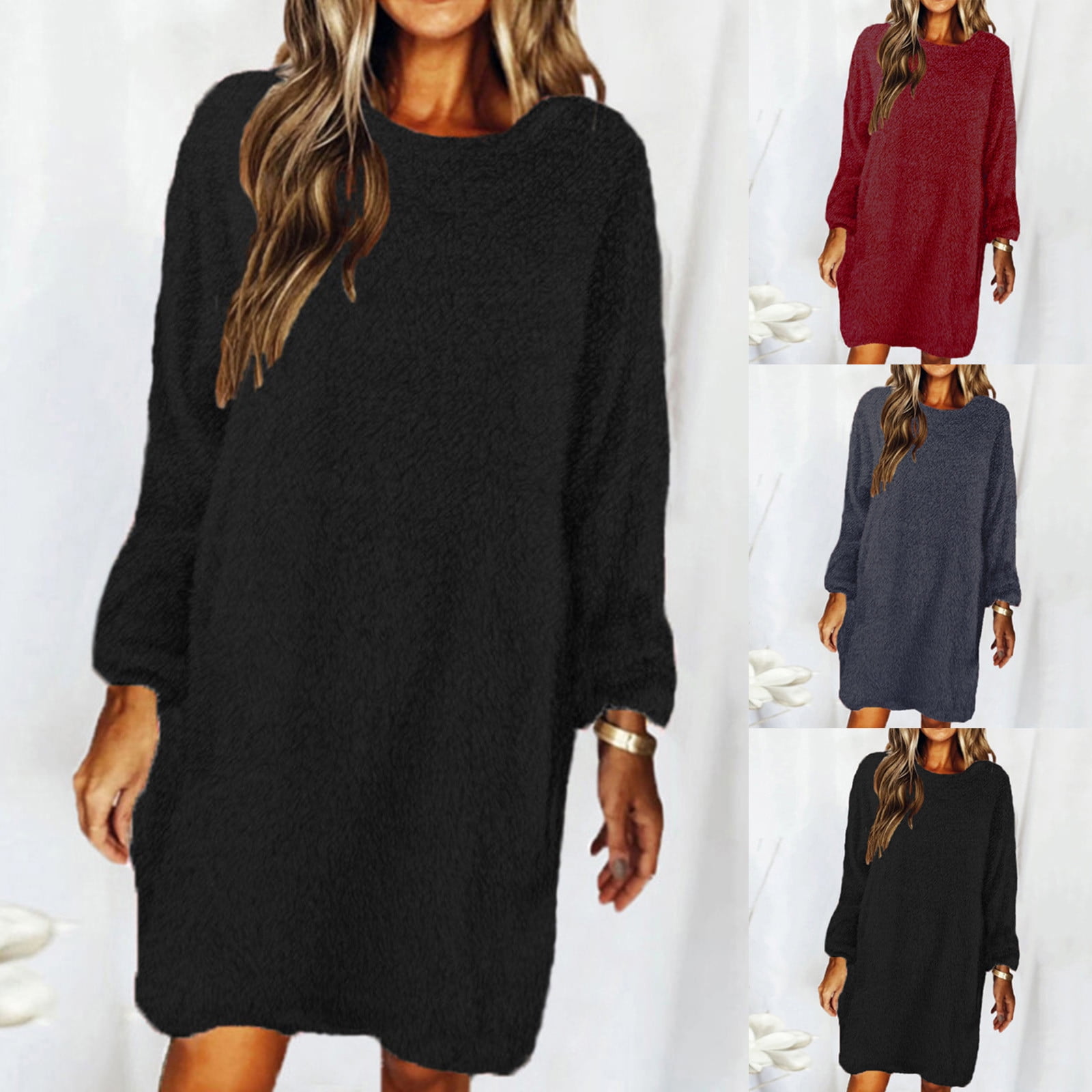 Womens Fleece Tunic Pullover Fuzzy Long Sherpa Sweatshirts Dress Long ...