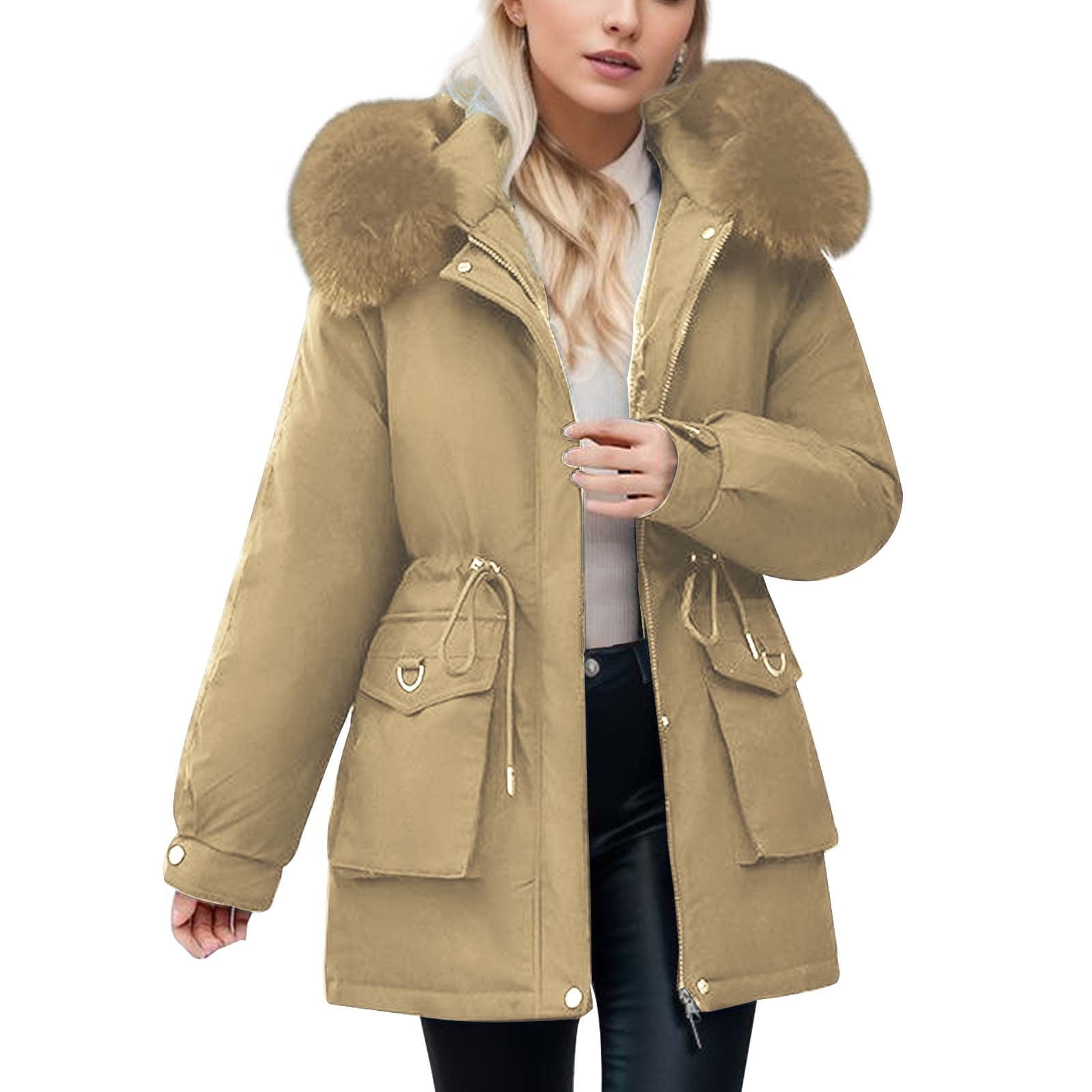 Womens Fleece lined Parka Hooded Winter Coat with Detachable Fur Trim ...