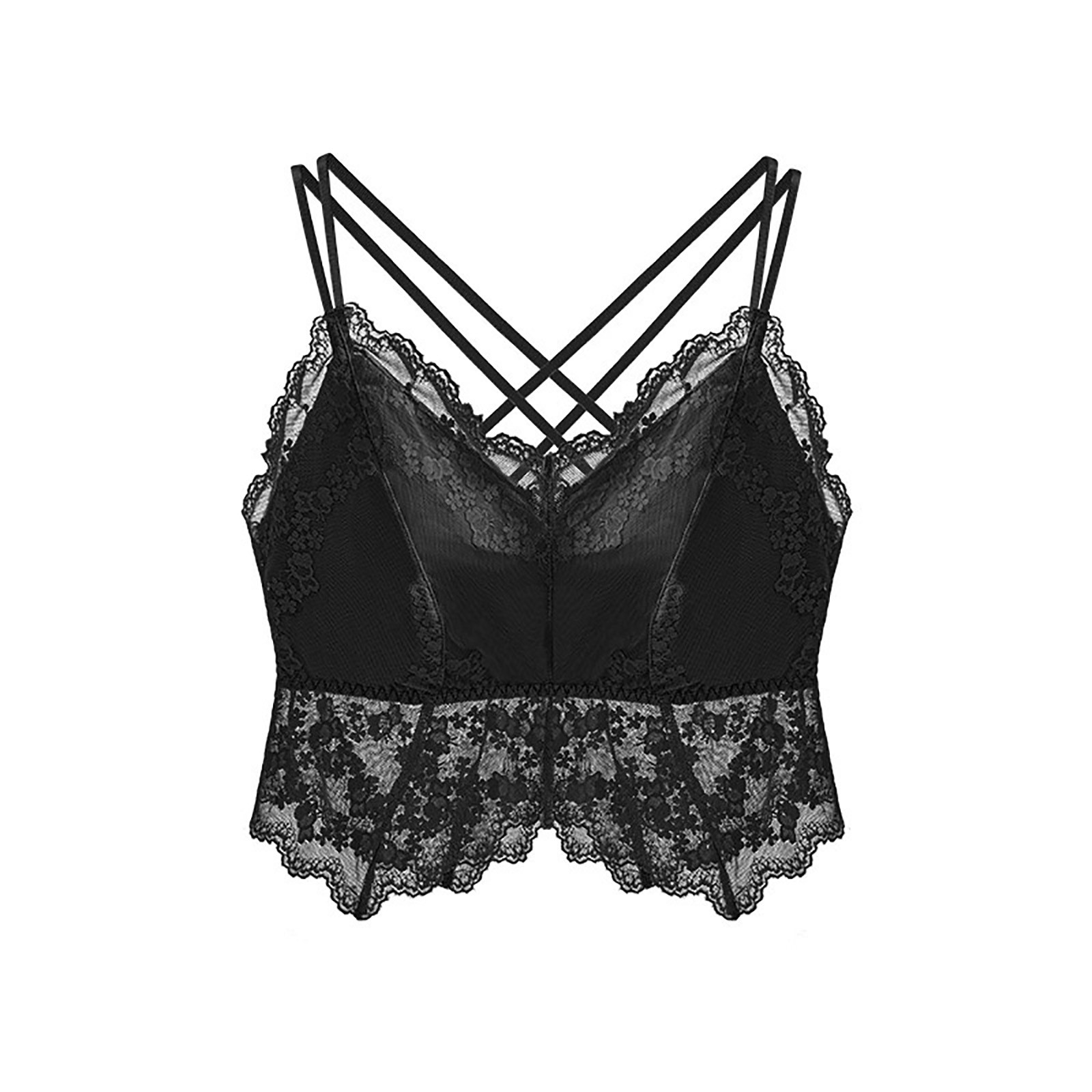 Womens Floral Lace Deep V Neck Cami Crop Top Sleeveless Backless Slim ...