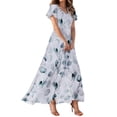 Womens Floral Maxi Dress Casual V Neck Short Sleeve Flowy Beach Wedding ...