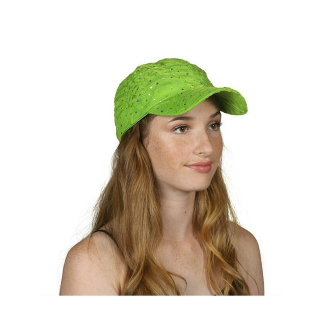 Womens Flower Sequin Trim Baseball Cap - Lime Green - Walmart.com