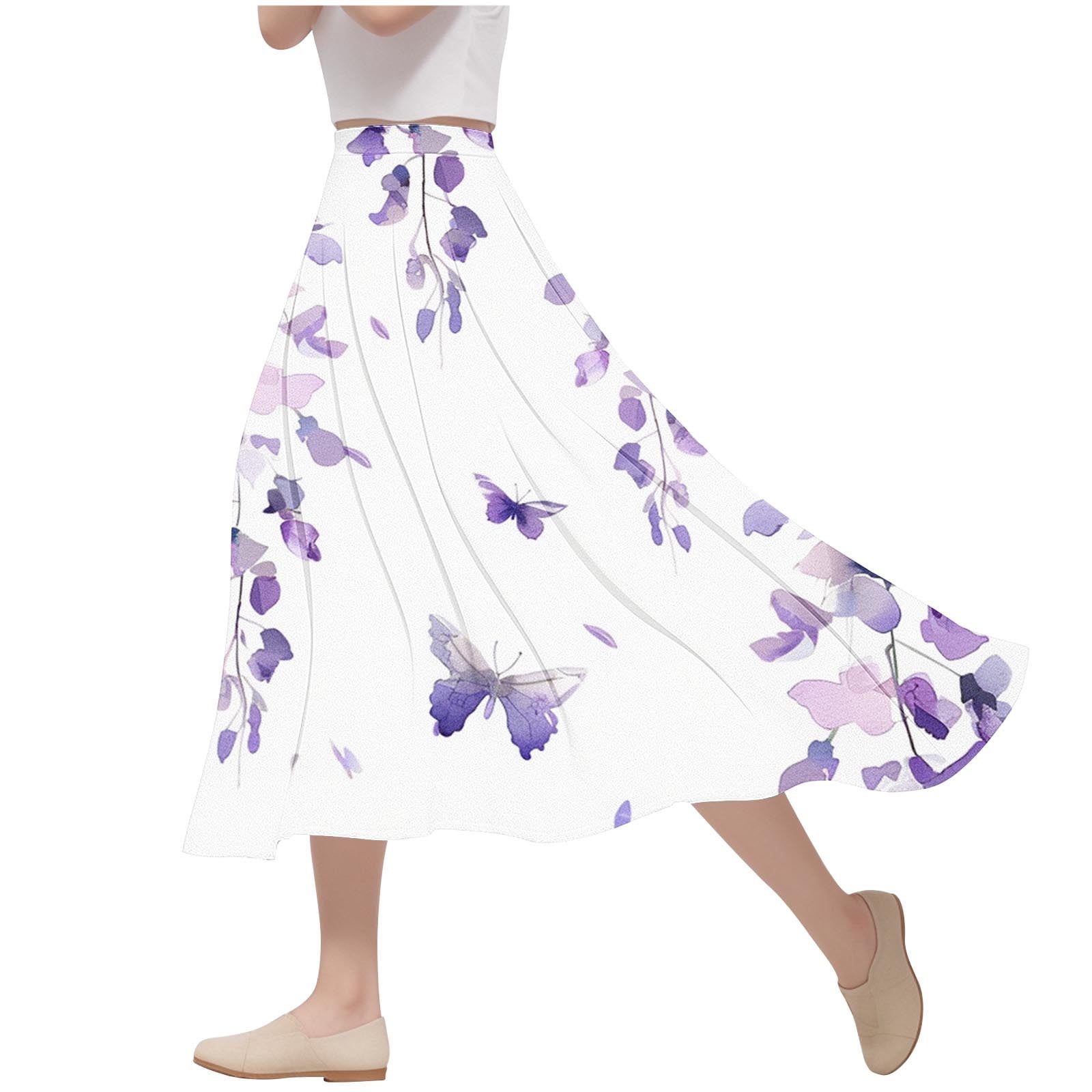 Womens Flowy Y2K Maxi Skirt Summer Elegant Pleated High Waisted Classic ...