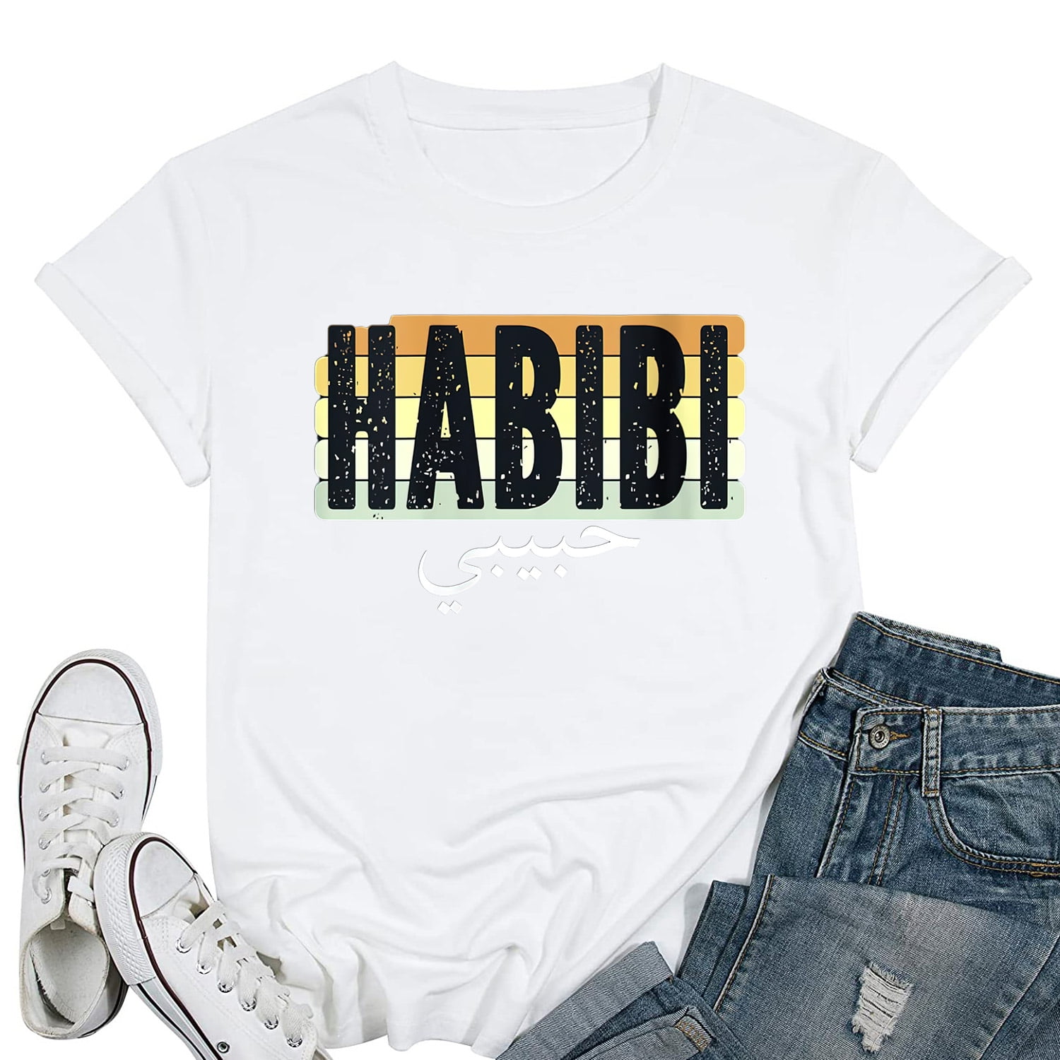 Womens Font in Arabic Habibi "Loved Friend" Gift Round Neck T-Shirt ...