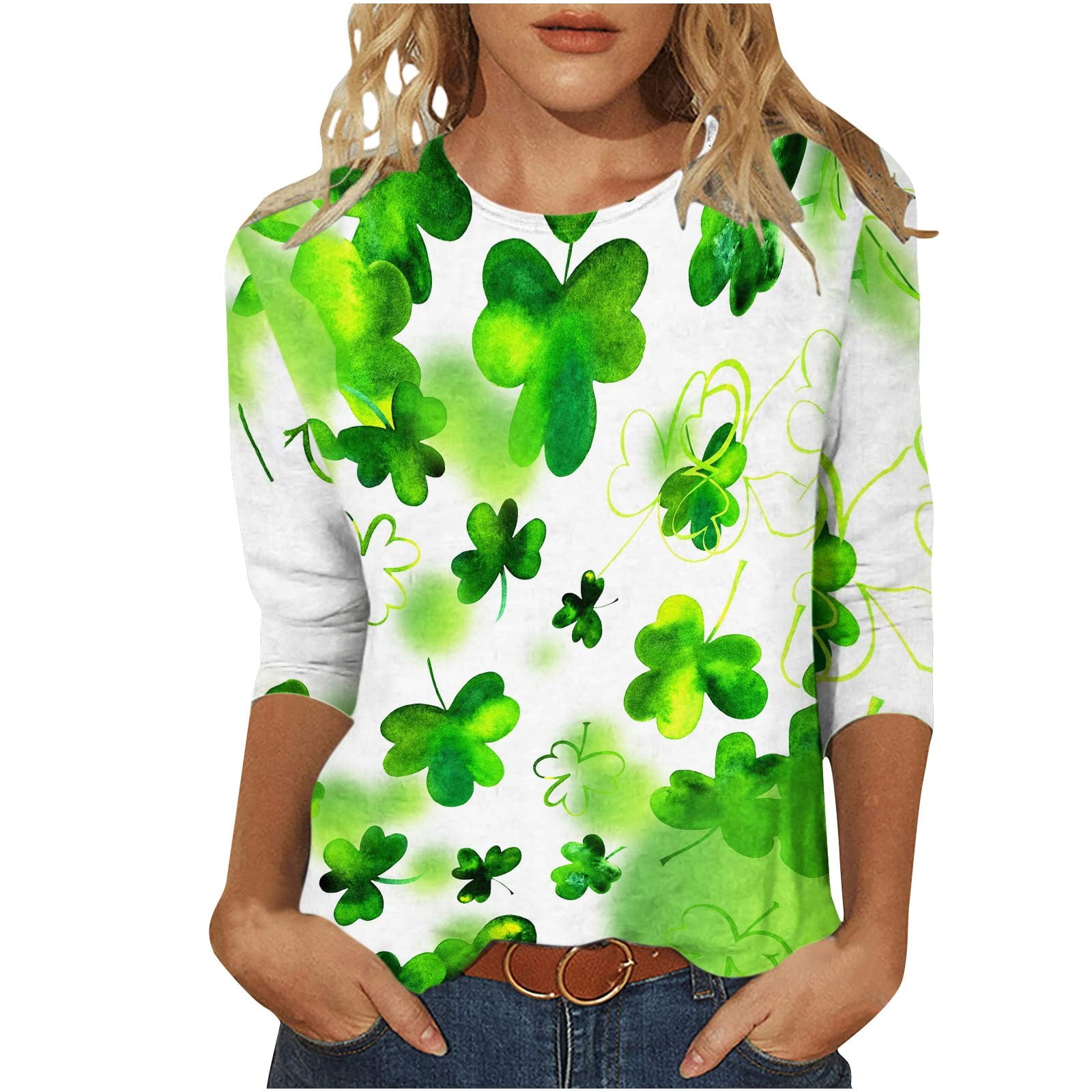 Womens Four Leaf Clover Heart Saint Patricks Day Irish Shamrock St