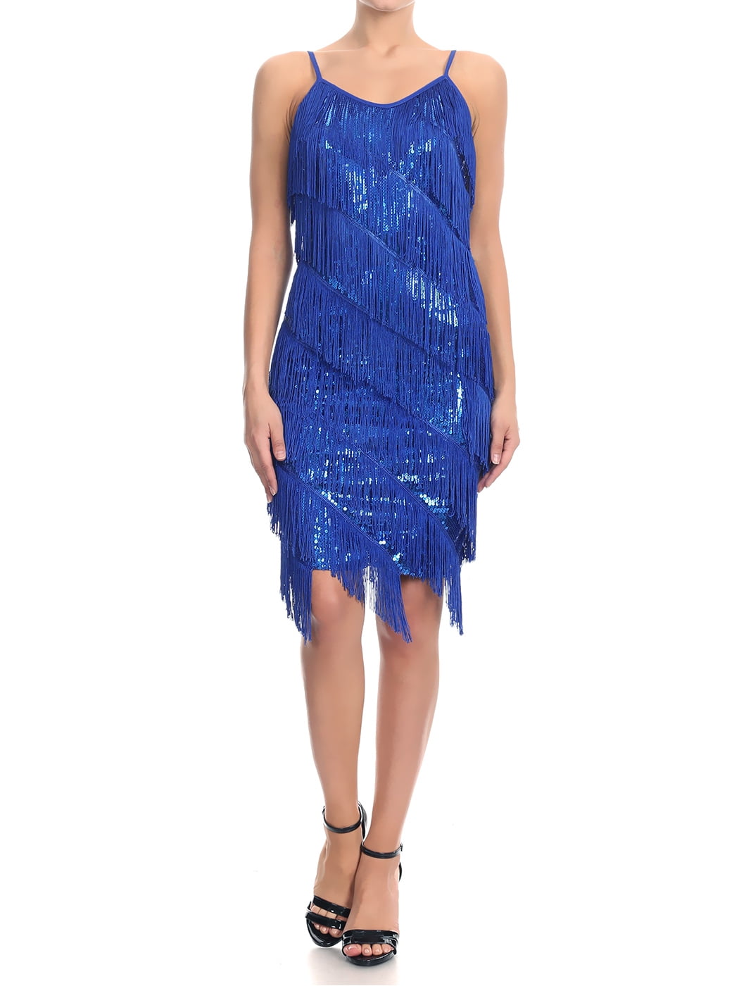 Womens Fringe Sequin Strap Backless 1920s Flapper Party Mini Dress ...