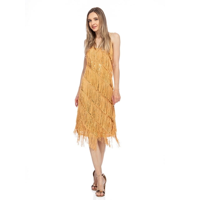 Womens Fringe Sequin Strap Backless 1920s Flapper Party Mini Dress ...