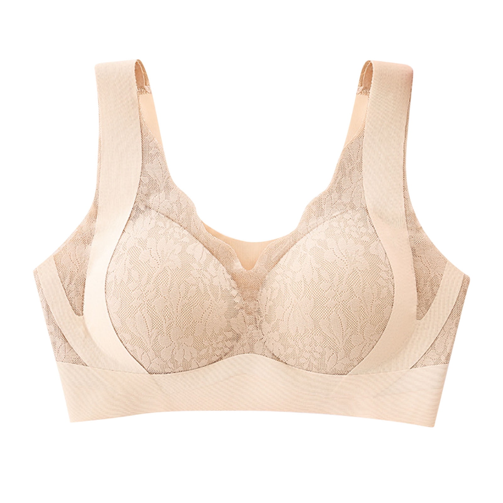 Womens Full Coverage Lace Bra Wireless Padded Bralette Plus Size ...
