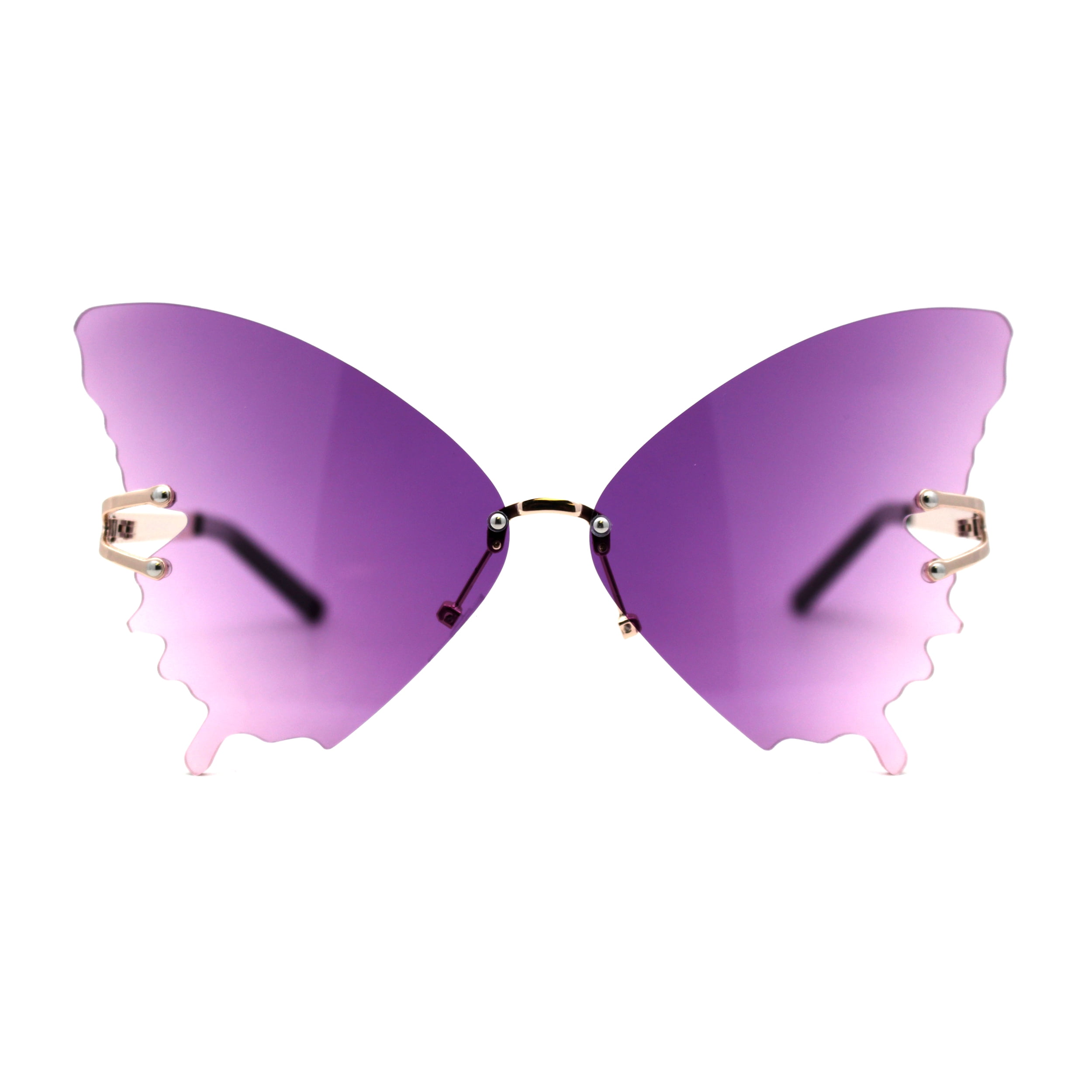 Womens Full Rimless Butterfly Shape Unique Sunglasses Gold Purple ...