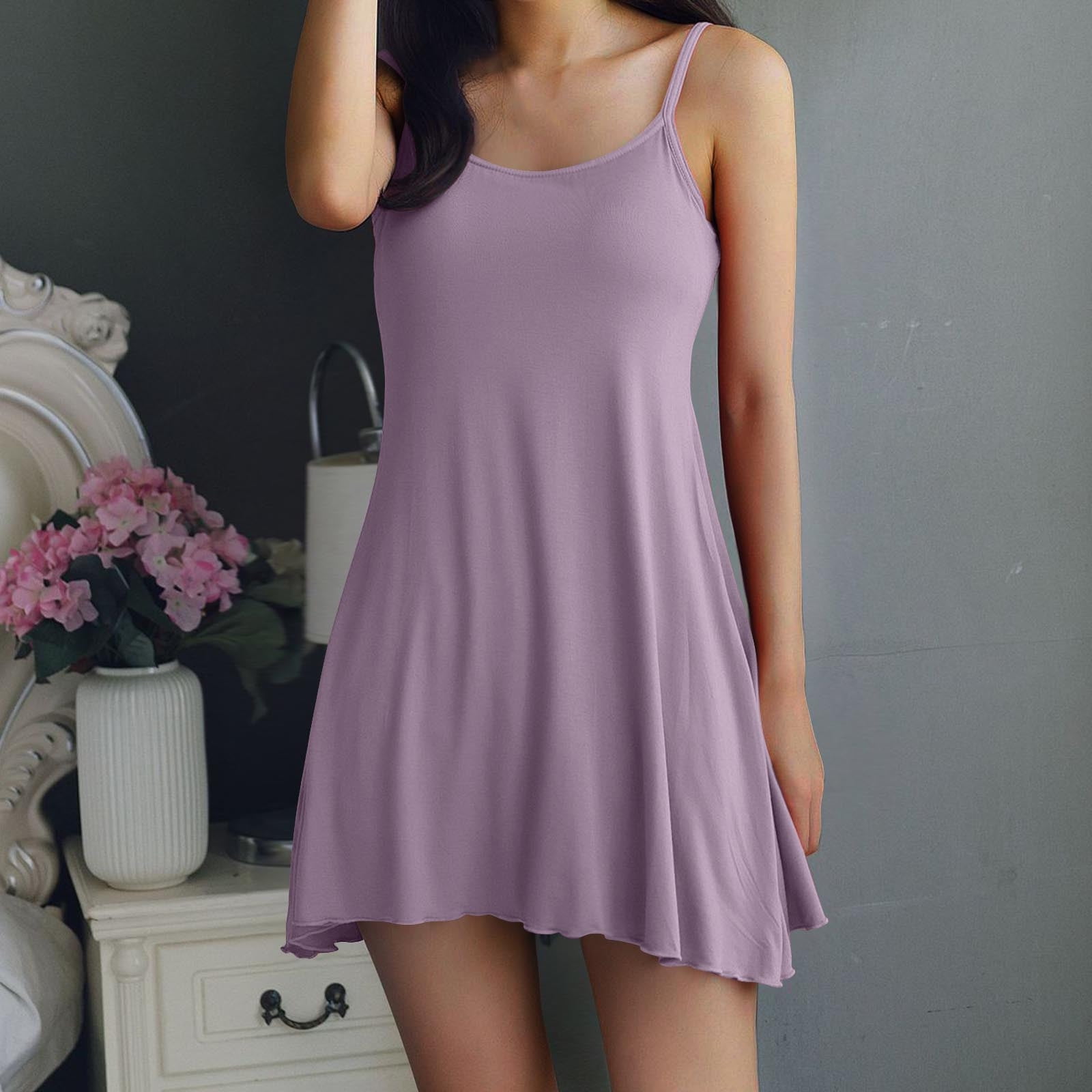 Womens Full Slip Dress Built-in Bra Chemisole Sleepwear Adjustable ...