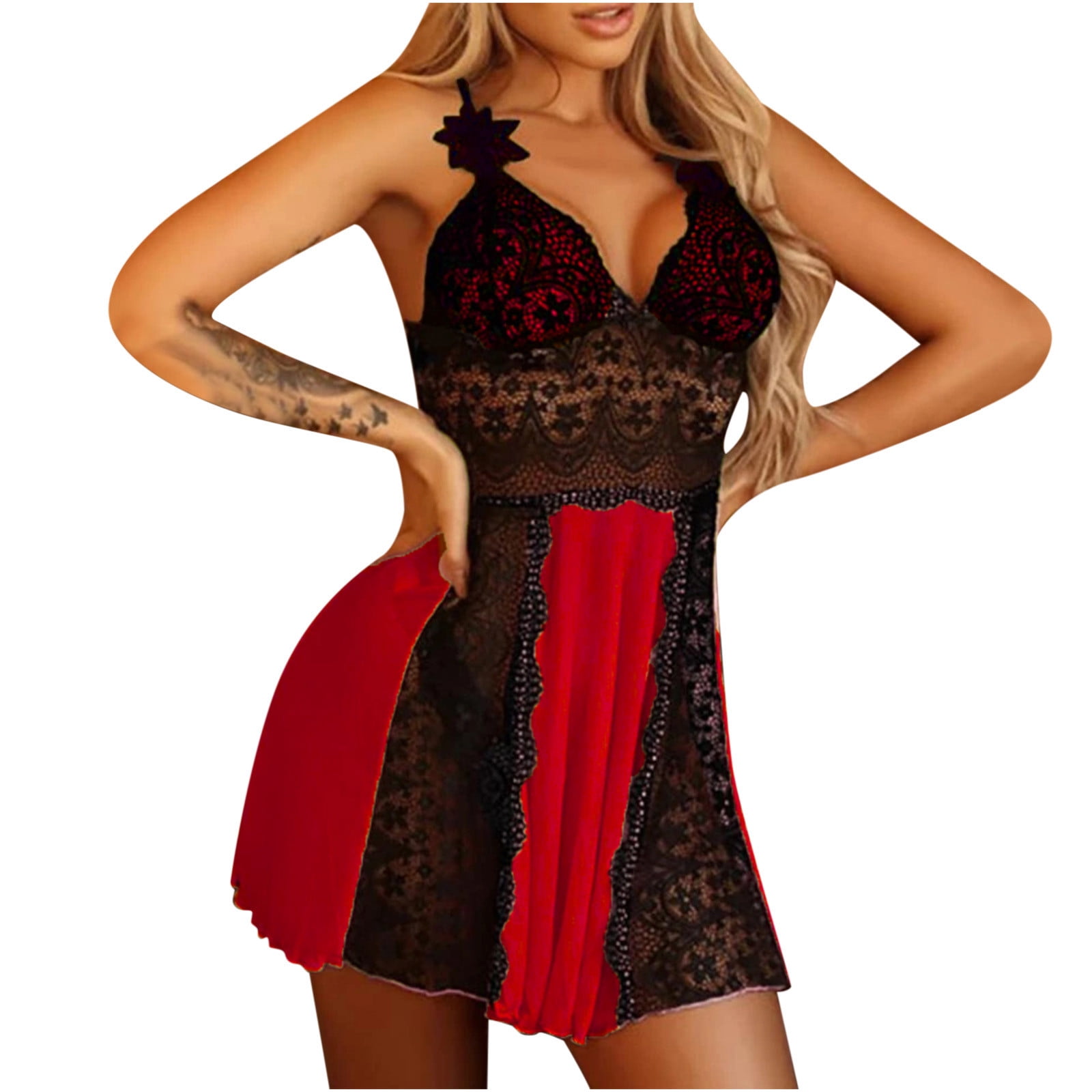 Womens Full Slips Lingerie Satin Lace Chemise Nightgown Sexy Side Split Sleepwear Nightdress