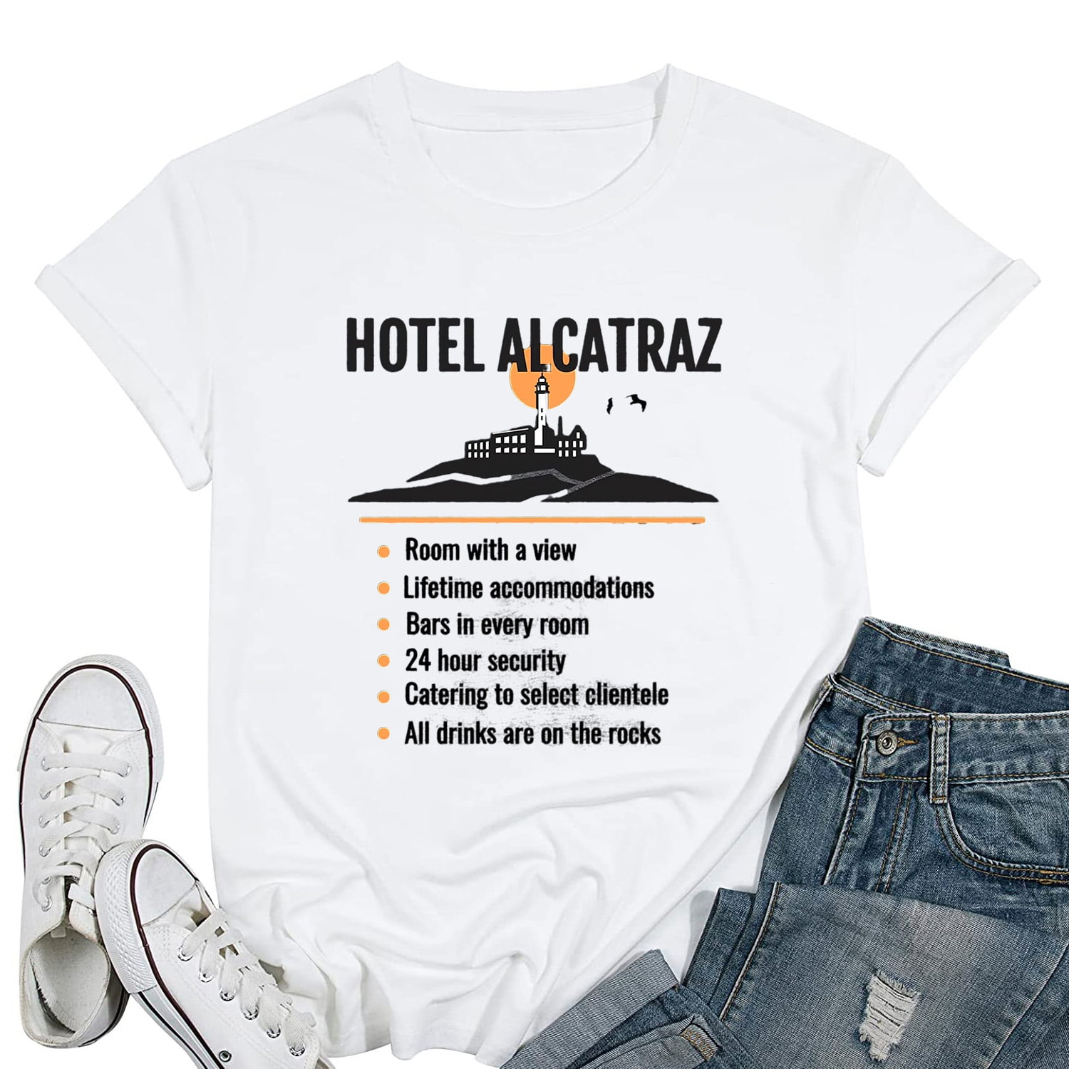 Womens Funny Hotel Alcatraz Island Prison Short Sleeve T-Shirt White ...