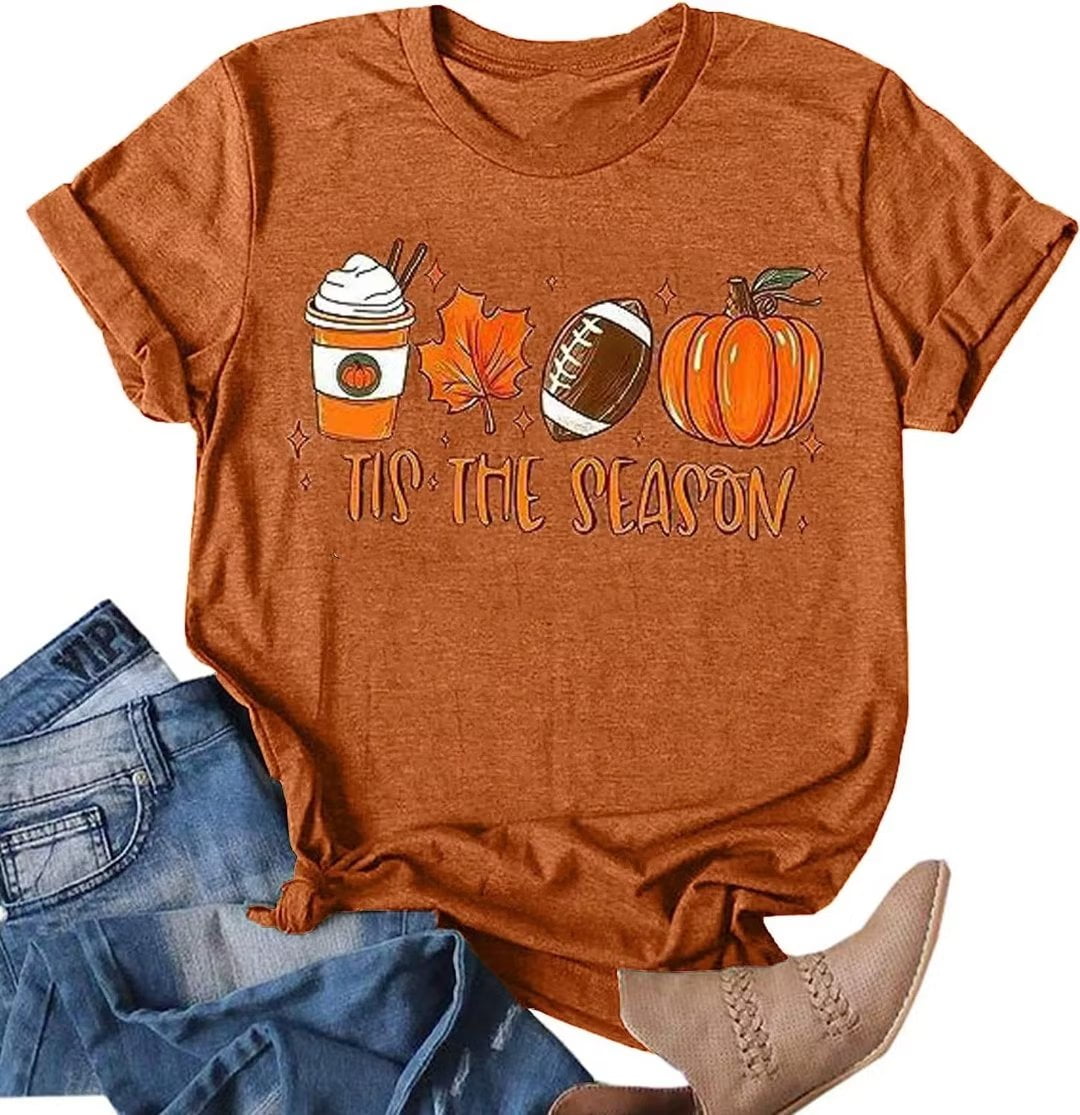 Womens Leopard Pumpkin Cute Short Sleeve T-Shirt for Halloween ...