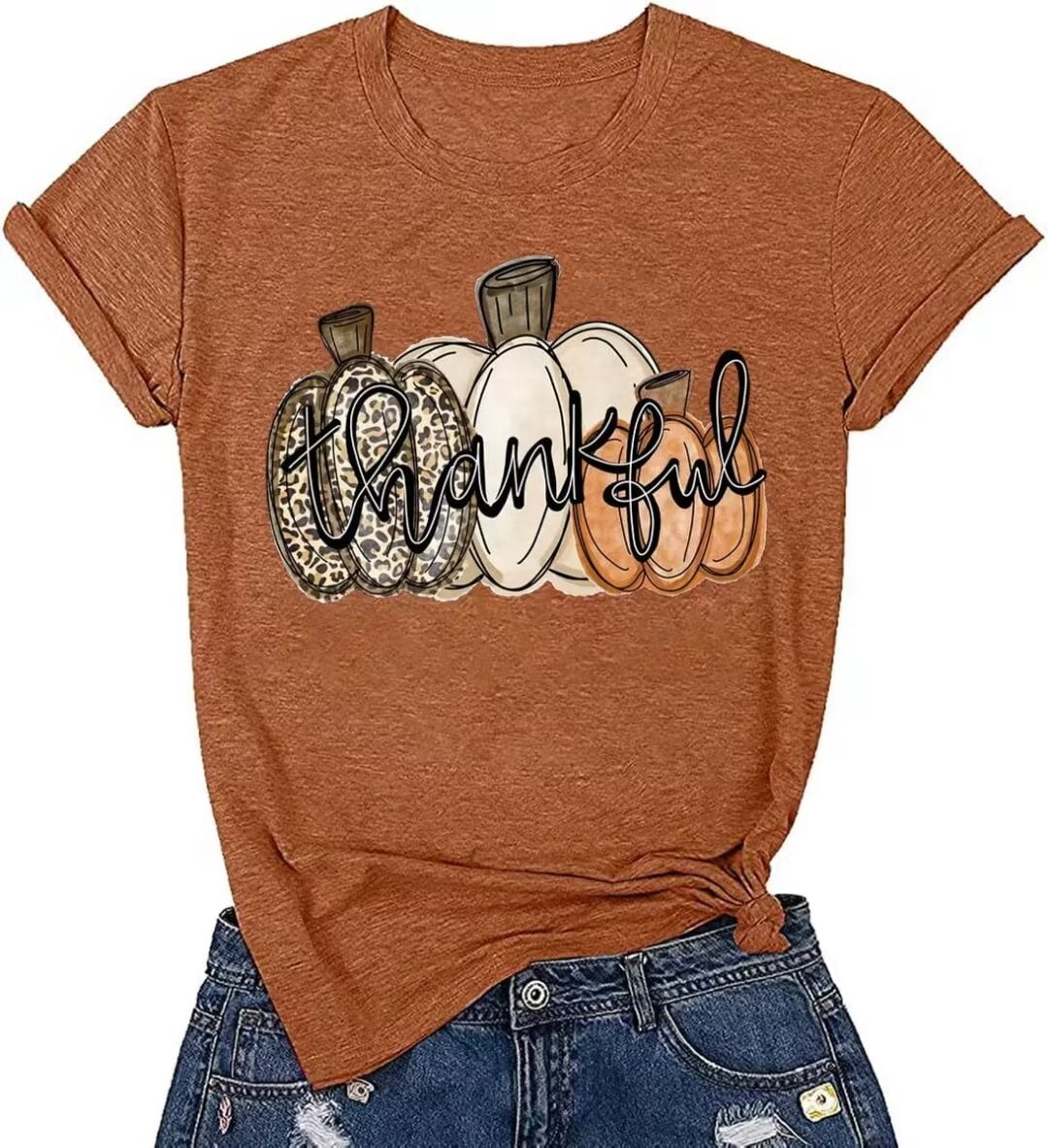 Beopjesk Womens Short Sleeve Heart Halloween Thanksgiving Fall T-Shirt ...